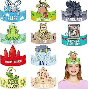 Amazon.com: Fancy Land 30 Pcs Passover Ten Plagues Paper Crowns Hats ...