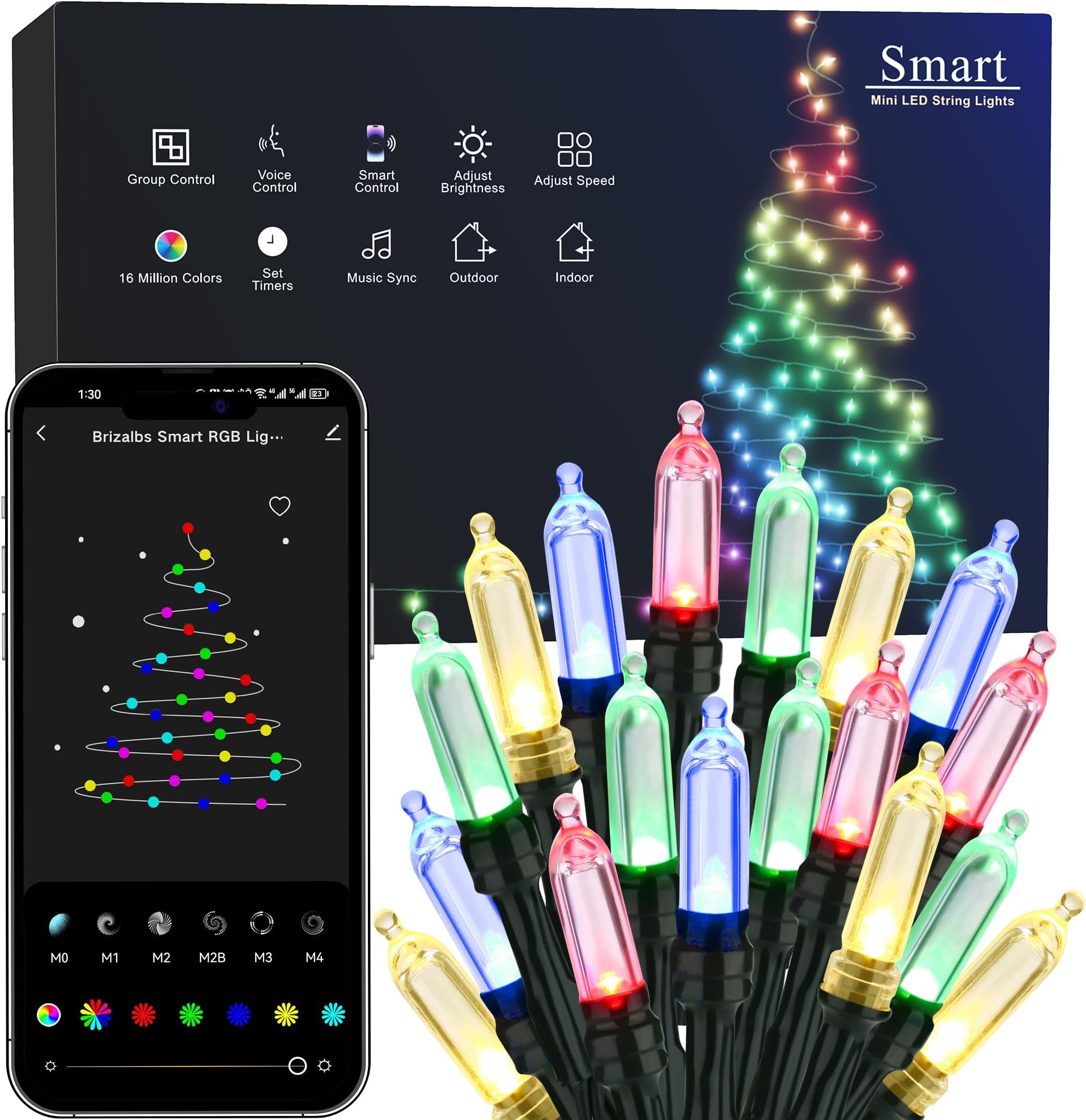 Amazon.com: Brizled Smart Christmas Lights, 65ft 198 LED Color Changing Mini Lights, WiFi APP ...