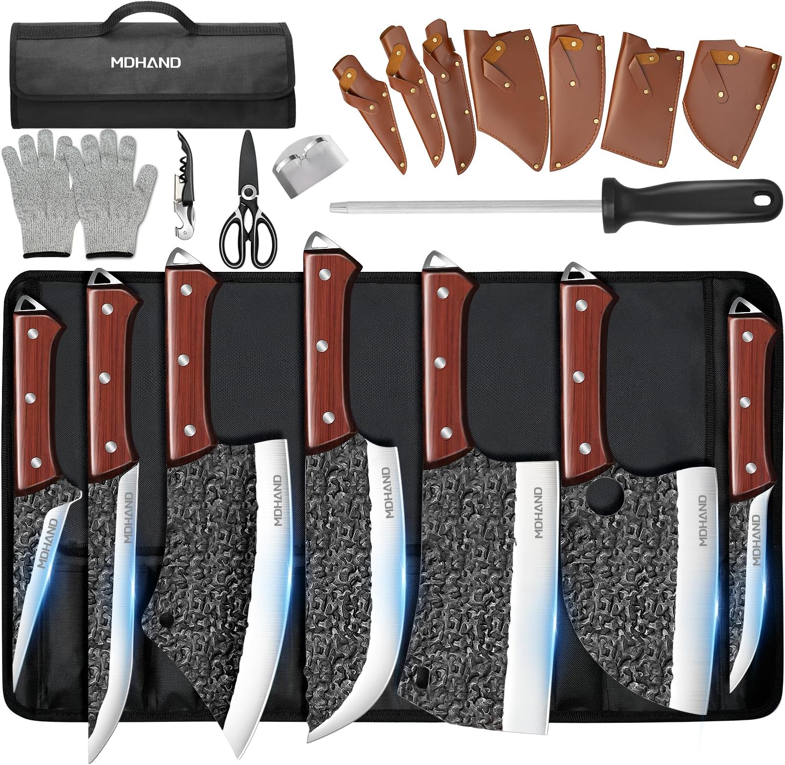 Amazon.com: Dfito Butcher Knife Set with Roll Bag, 14 in 1 Professional ...