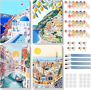 Lxmsja 4 Stück Malen Nach Zahlen Erwachsene mit Rahmen, Malen Nach Zahlen Landschaft, Diy Set ...