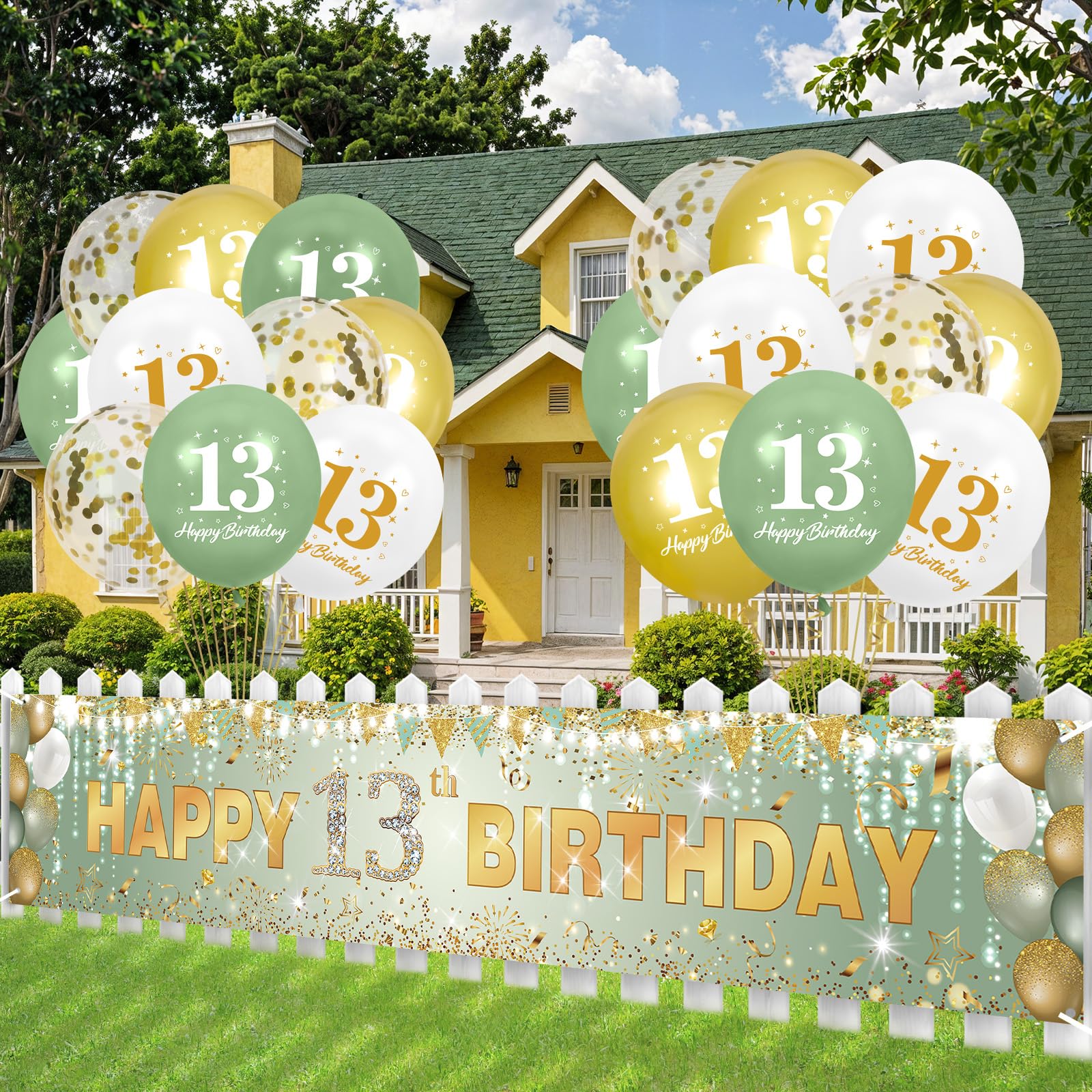 Snapklik.com : Happy 13th Birthday Decorations For Girls - Sage Green ...