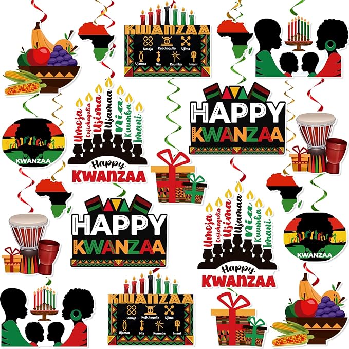 Amazon.com: cocomigo 20pcs Kwanzaa Decorations Hanging Swirls, Happy ...
