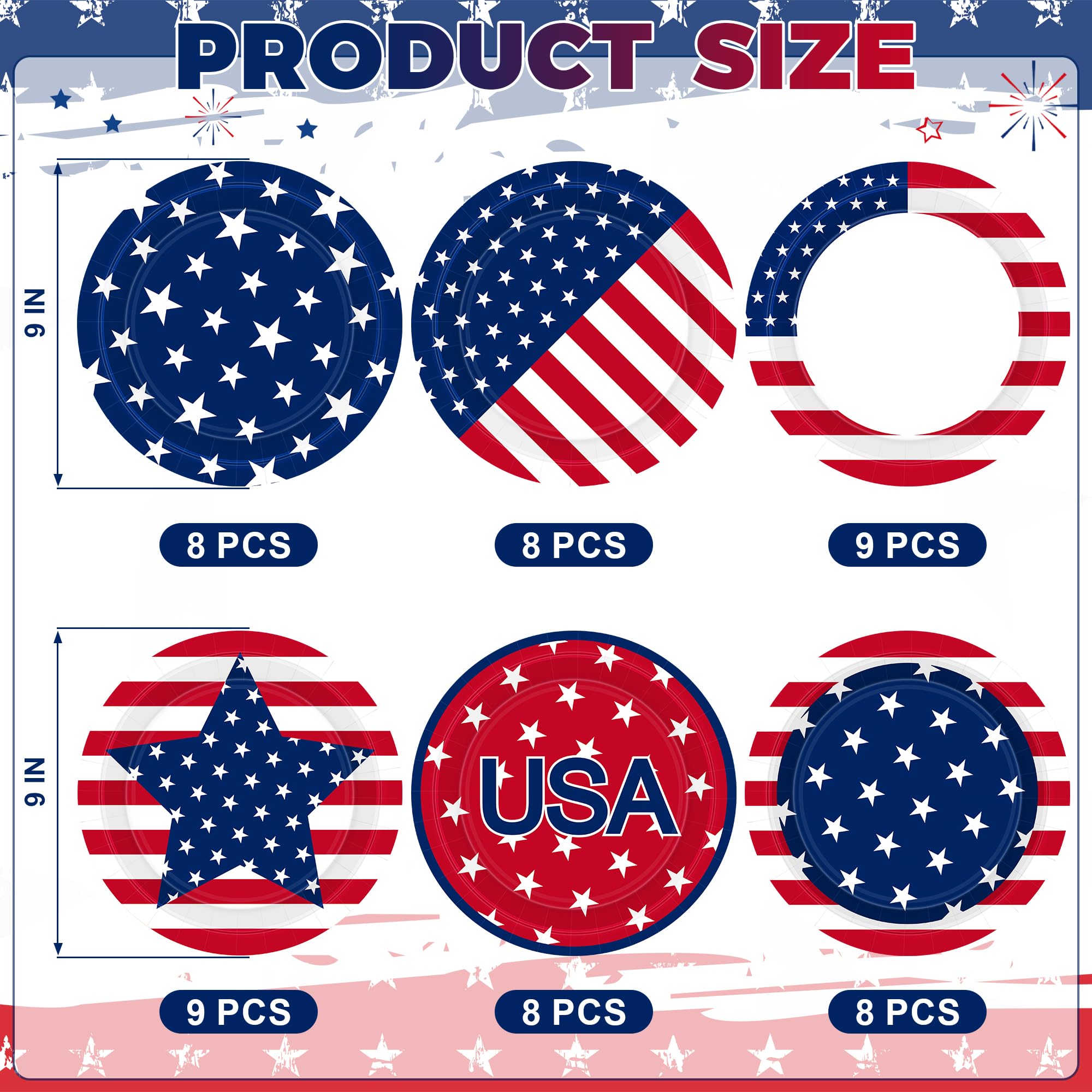 Snapklik.com : 50 PCS 4th Of July Plates, 9" Patriotic Paper Plate ...