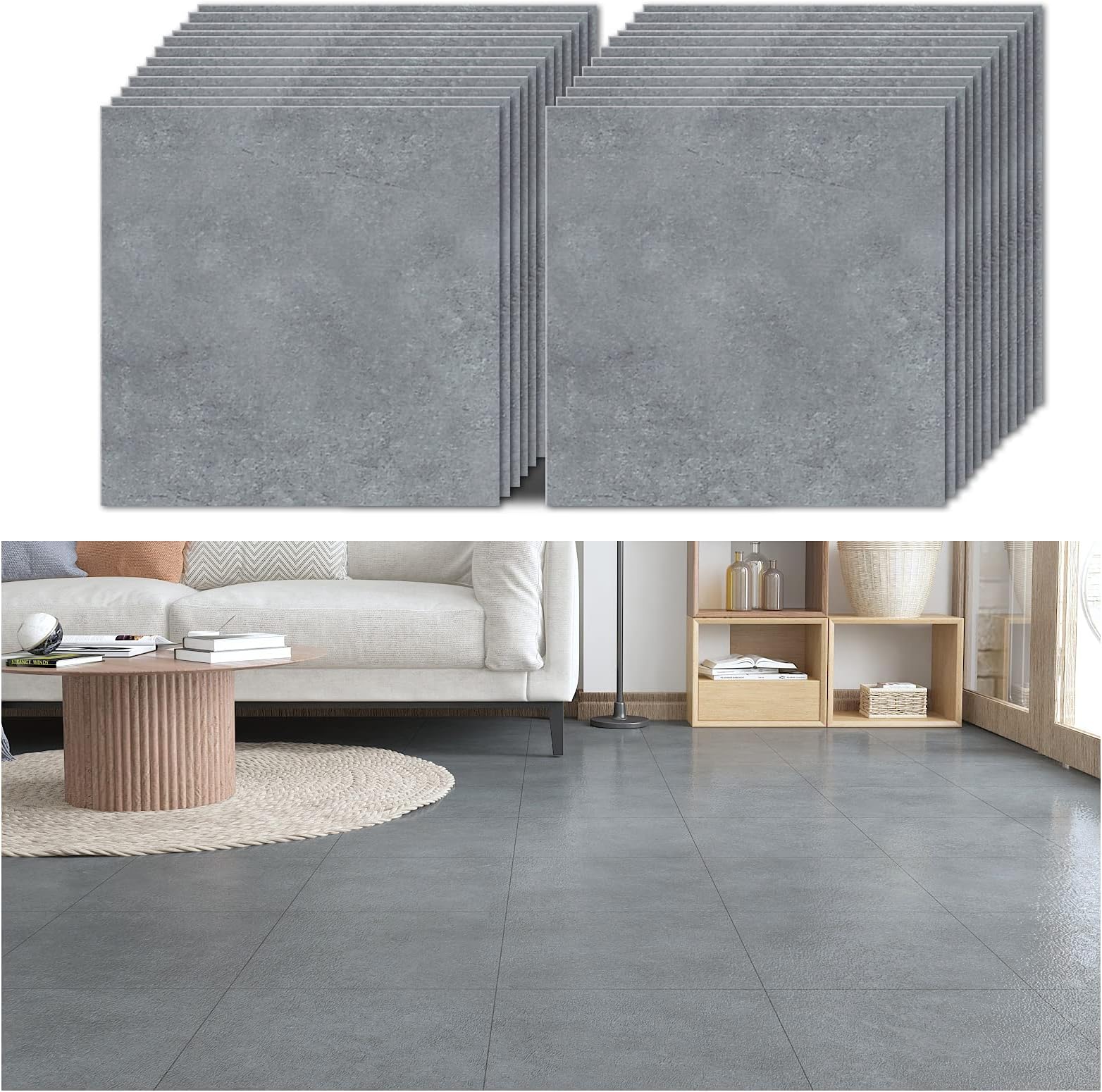 VEELIKE Grey Vinyl Flooring Self Adhesive Floor Tiles Bathroom ...
