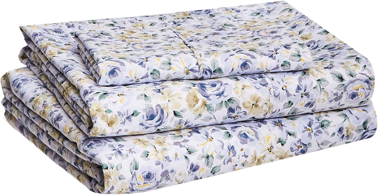 AmazonBasics Light-Weight Microfiber Sheet Set - Twin, Blue Floral ...