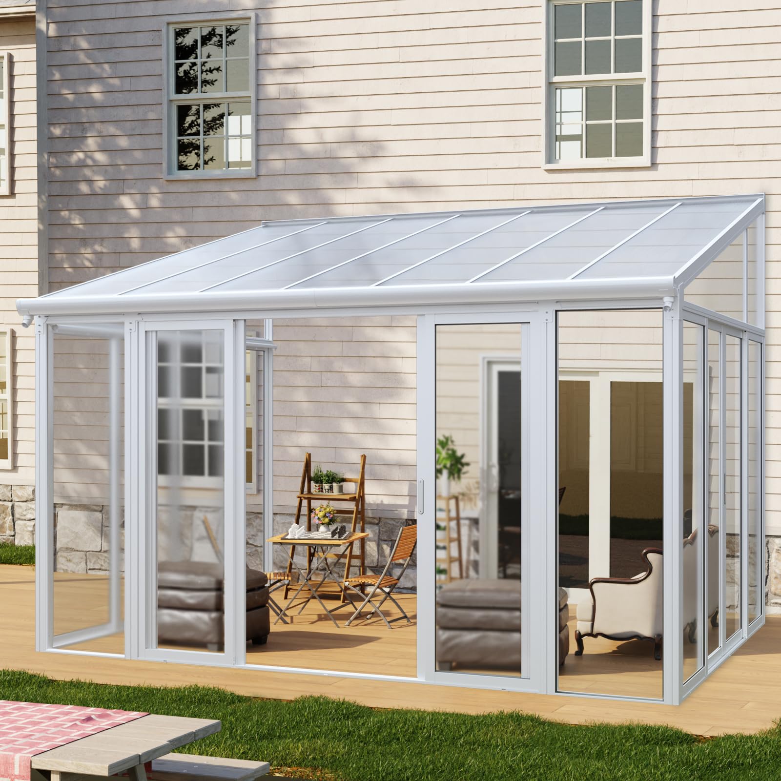 Amazon.com : 10×14 ft Solarium Sunroom, Outdoor Permanent Sun Room Lean ...