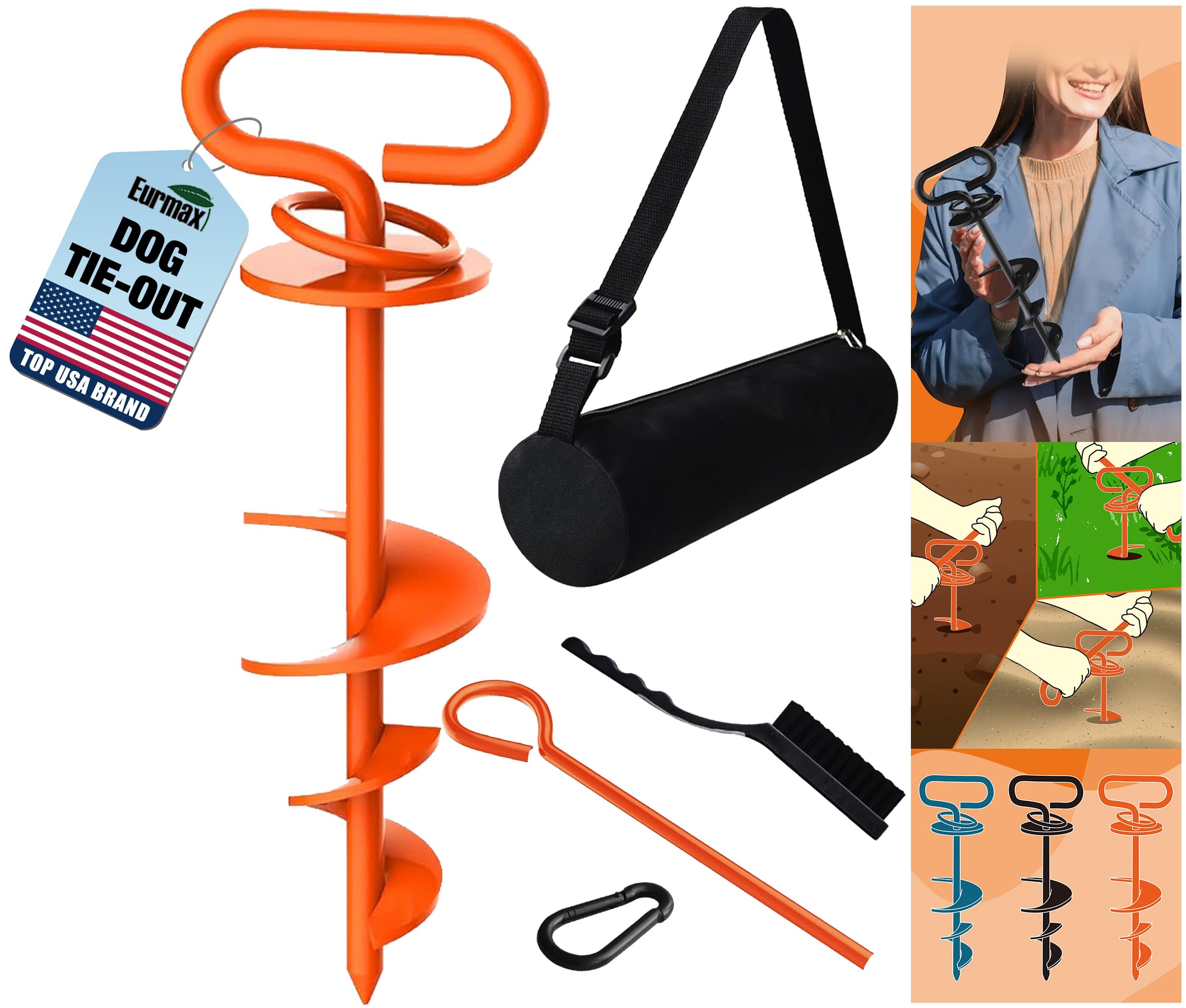 Amazon.com: Eurmax USA Dog Tie Out Stake Triple Lock Heavy Duty Dog ...