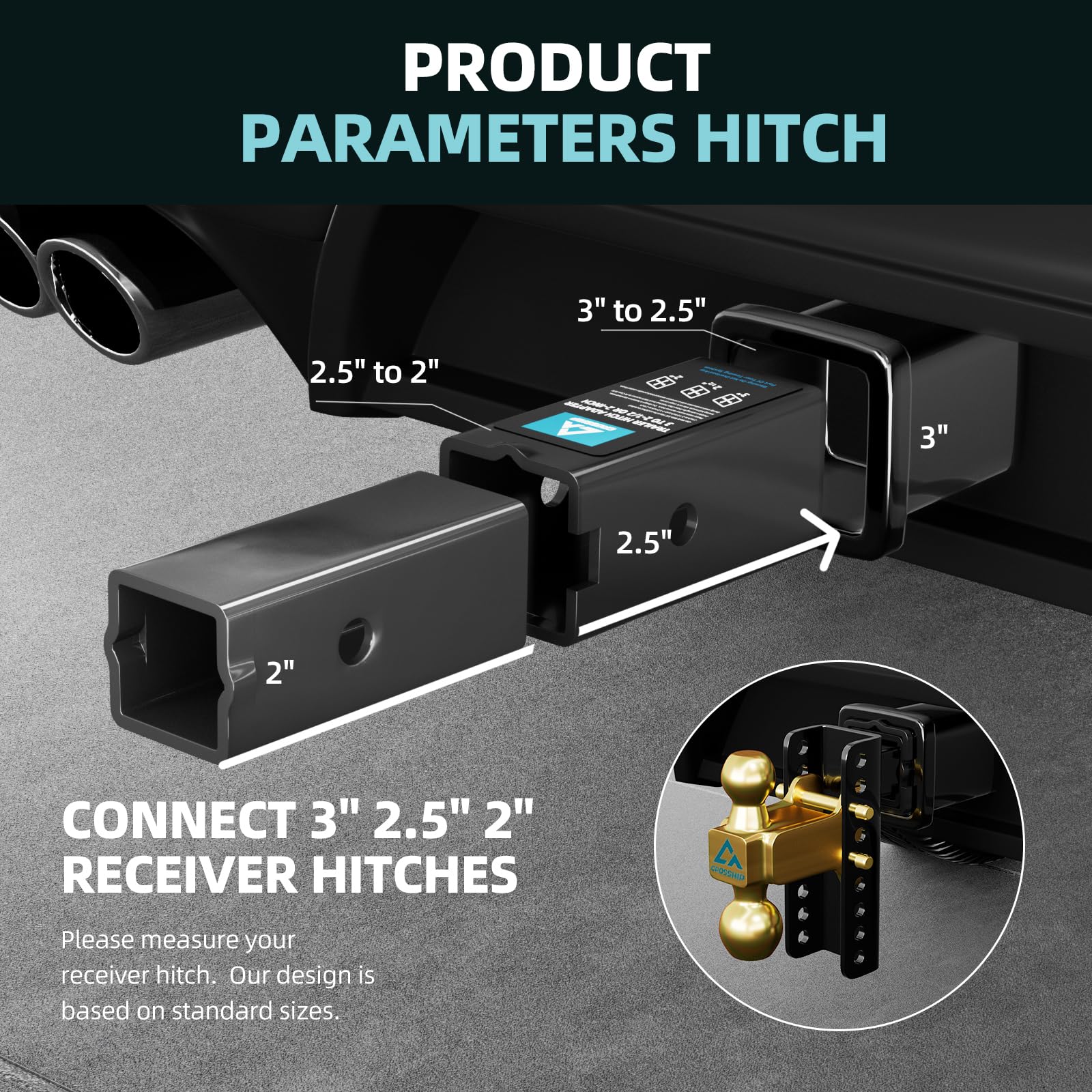 Snapklik.com : CROSSHIP Trailer Hitch Receiver Adapter Reducer Sleeves ...
