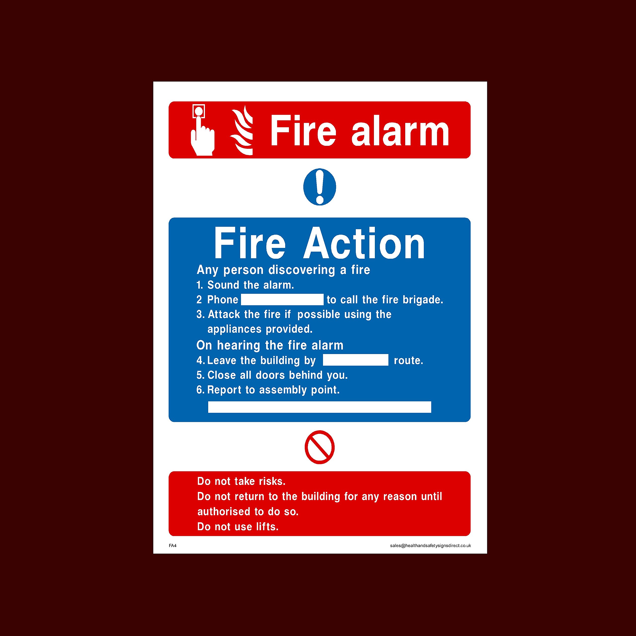 Fire Action Fire Alarm Sticker/Self Adhesive Sign - Fire, Assembly ...