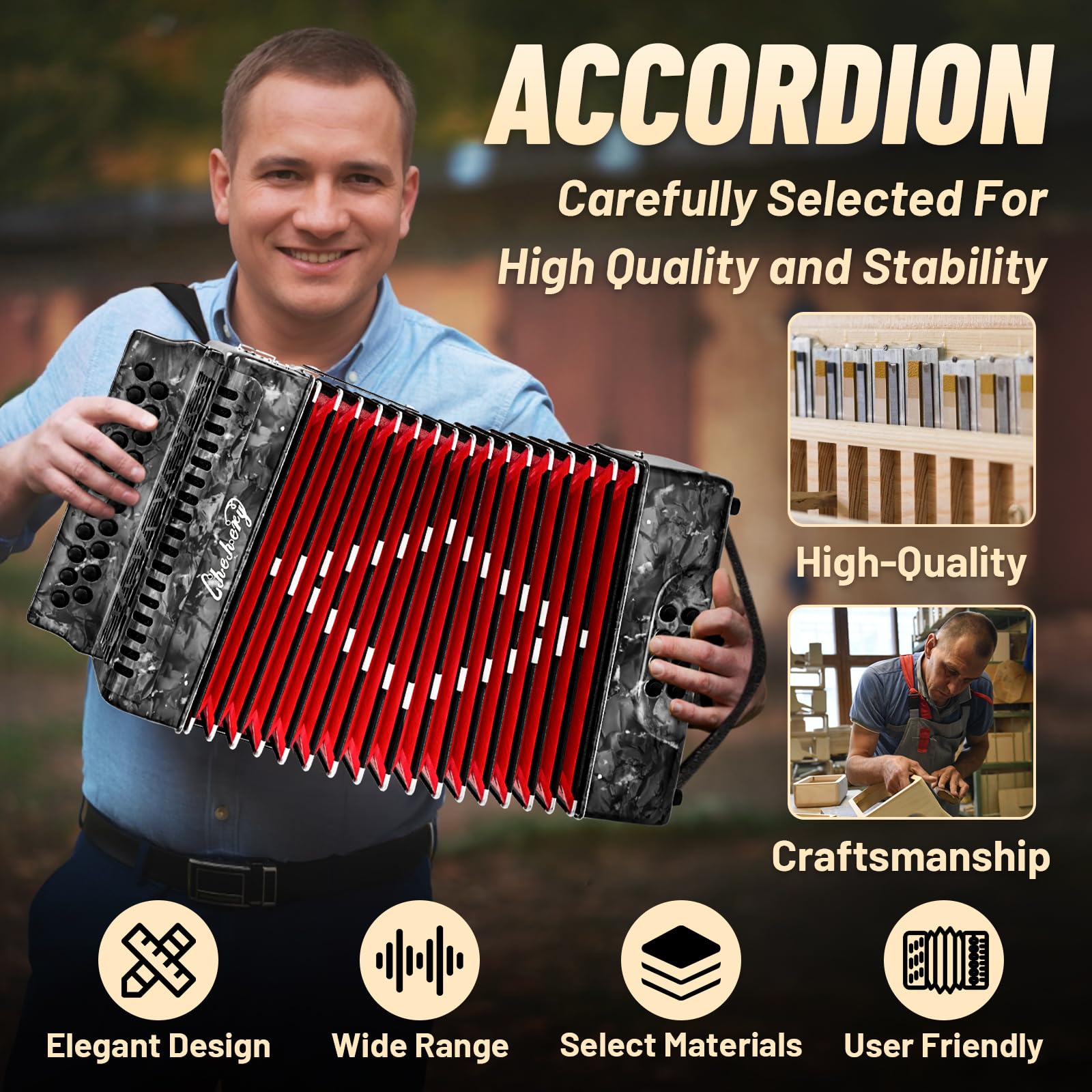 Snapklik.com : Accordion 21 Keys 8 Bass Adult Push-Pull Heterophonic B ...