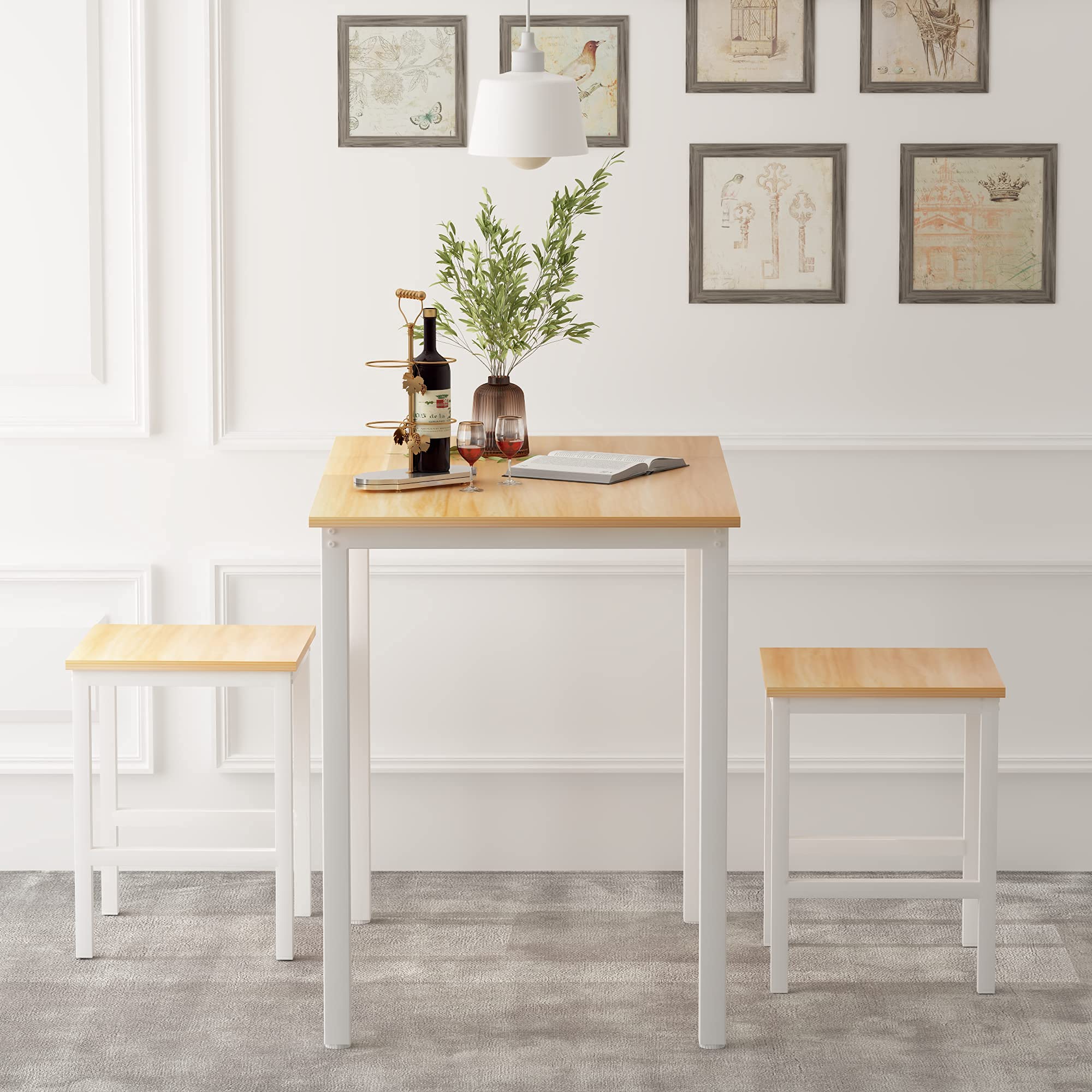 AWQM 3 Piece Dining Set, Small Dining Table and 2 Stools, Kitchen ...