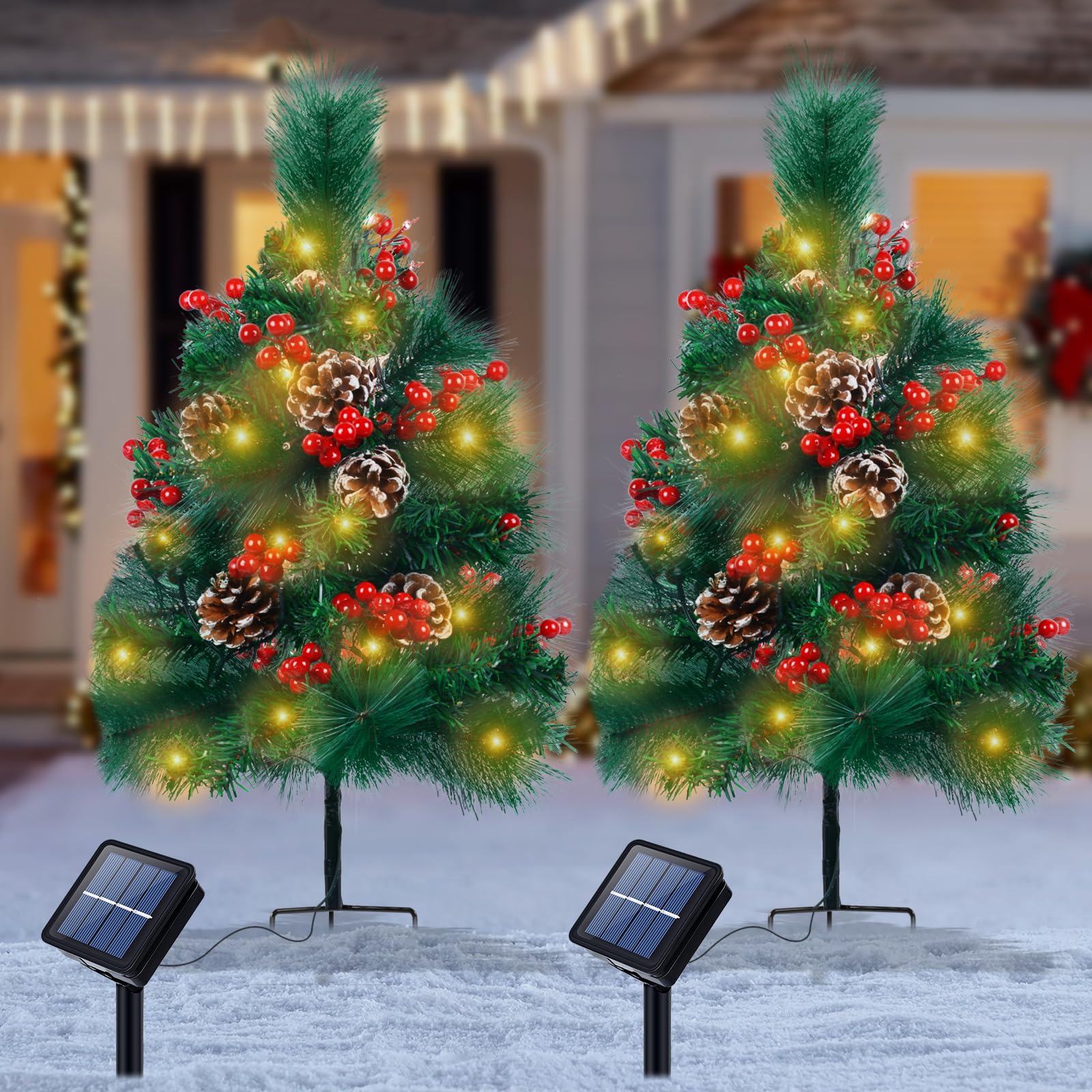 Fohil 2 Pack Solar Christmas Tree Lights 2.3FT,30 LEDs 8 Modes Solar ...