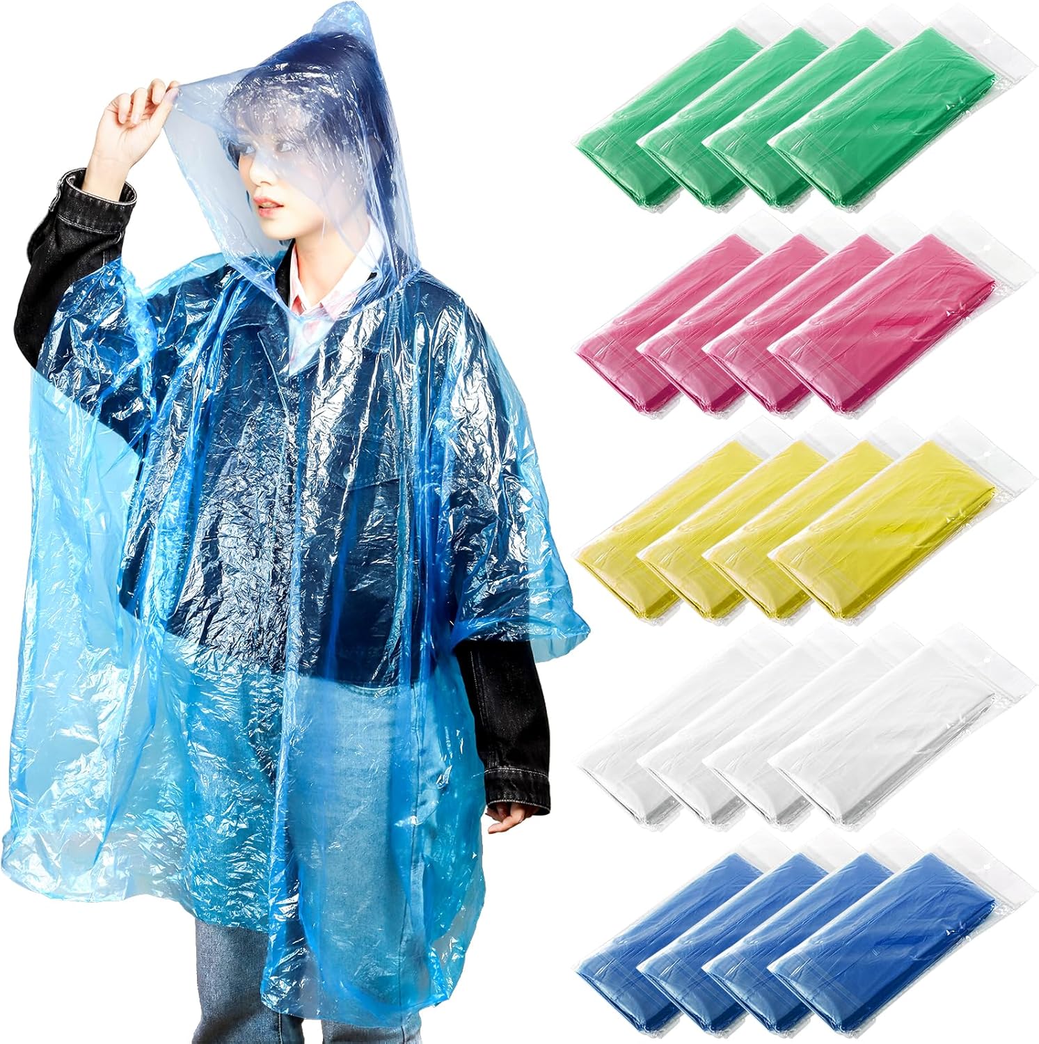 Amazon.com: Cididu 20 Pack Disposable Rain Ponchos for Adults, Clear ...