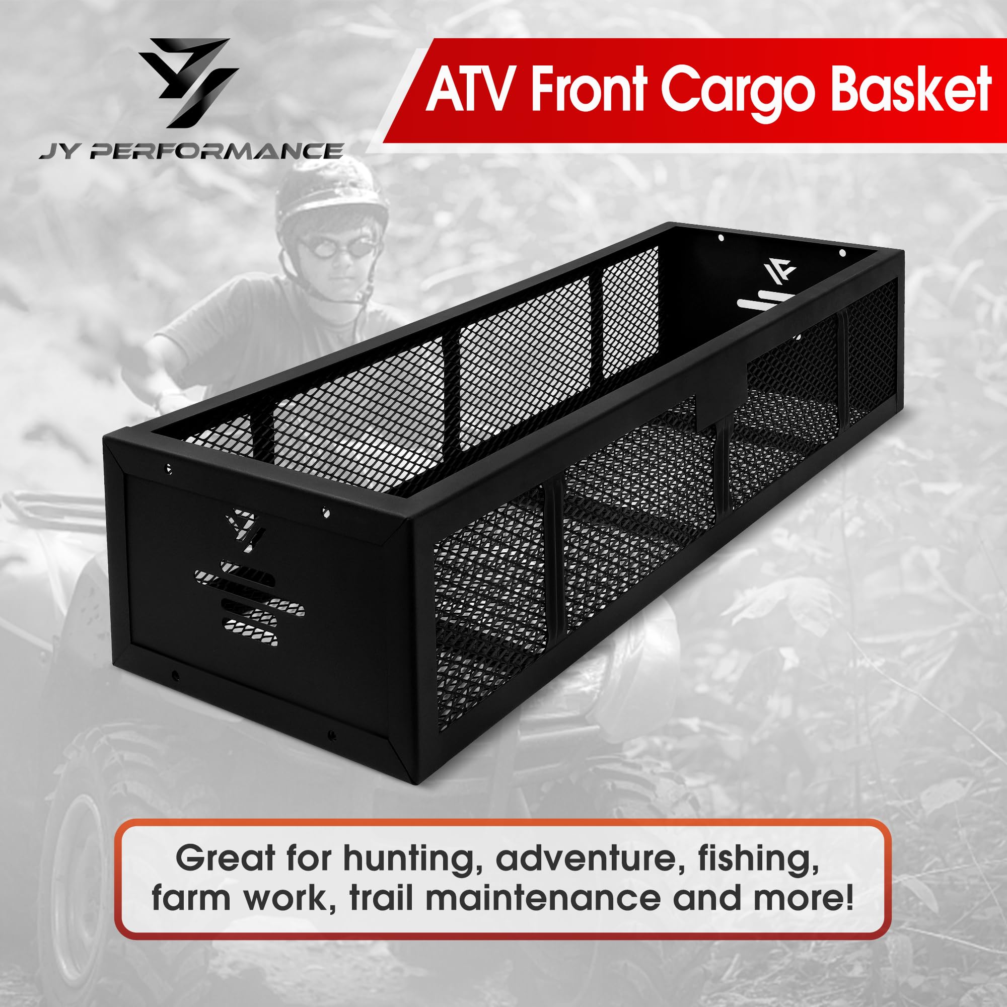 JY Performance Universal ATV Front Cargo Basket Black Steel Storage ...