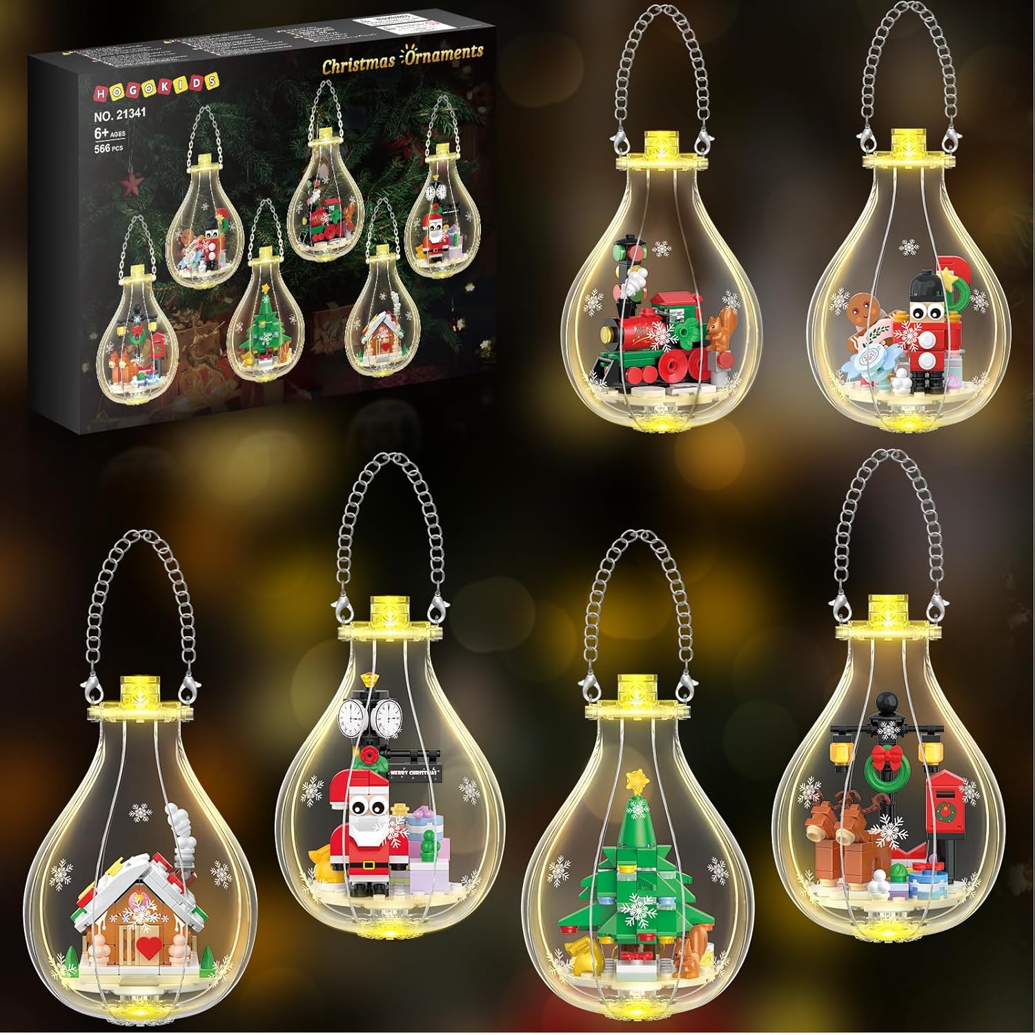 Amazon.com: HOGOKIDS Christmas Building Sets with Lights - 6 Pack ...