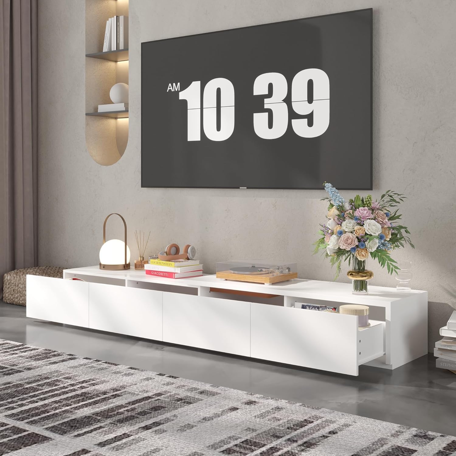 PREMTURE 220CM Wide Modern TV Stand with 4 Drawers, Gaming ...