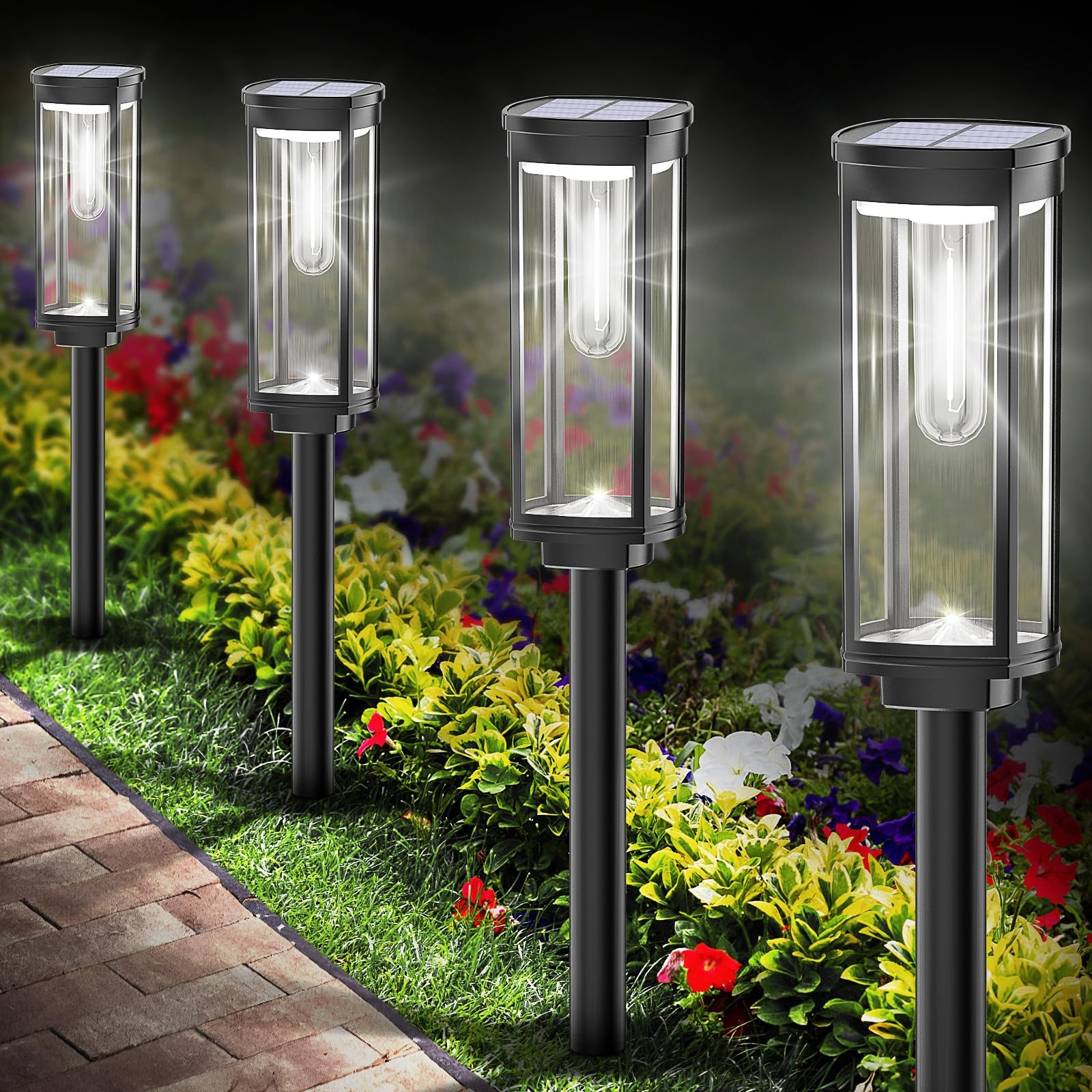 BITPOTT Bright Solar Pathway Lights 6 Pack Outdoor Path Lights Solar ...