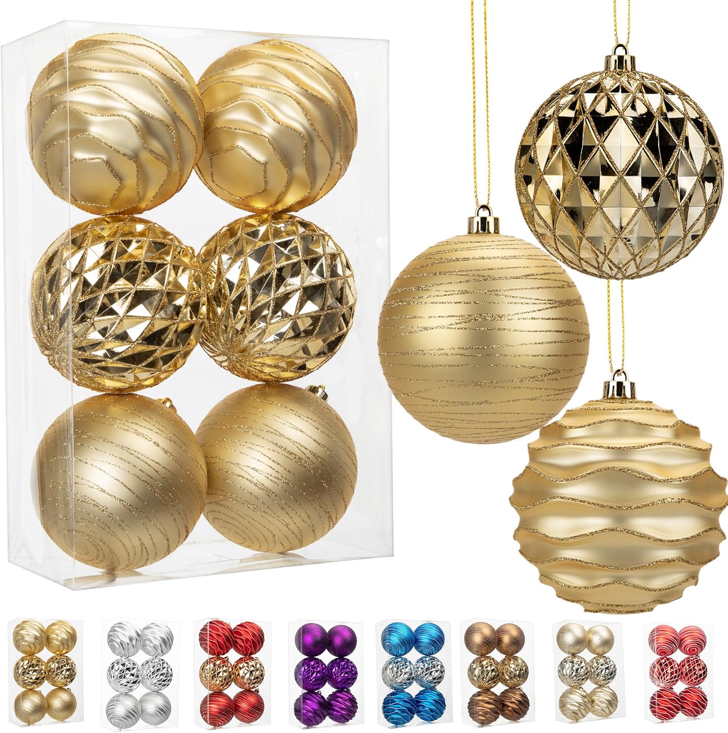Amazon.com: 4.3" Large Christmas Balls Ornaments Set for Tree, 6-Pack ...