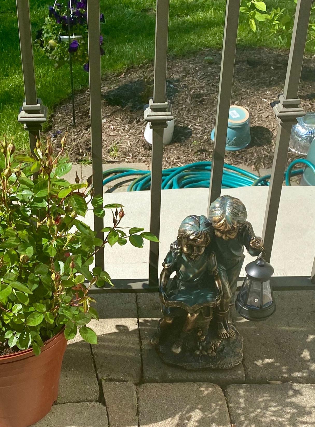 Amazon.com : Exhart Garden Sculpture, Faux Bronze Boy and Girl Solar ...