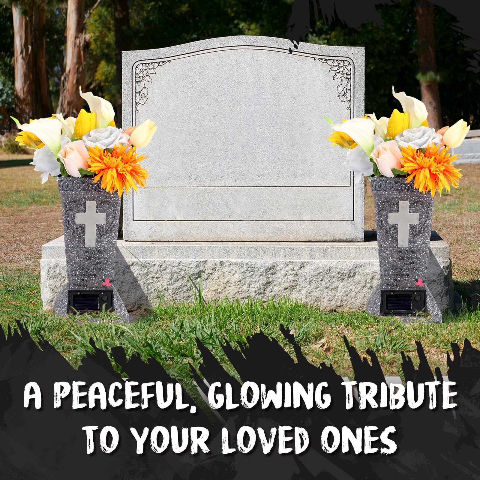 Solar Lights For Headstones LED Solar Vertical Slate Statue Feature