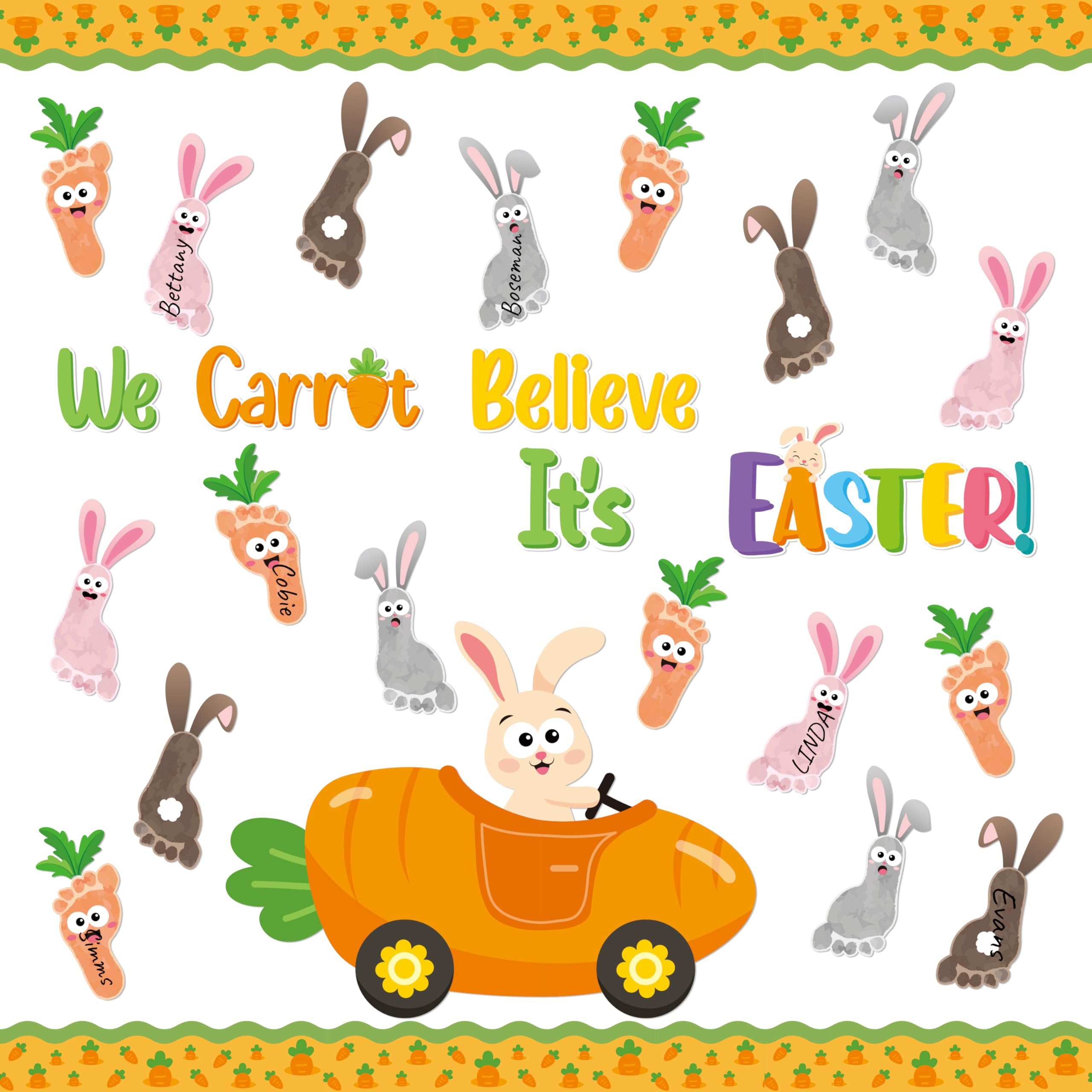 Amazon.com : B1ykin 88Pcs Easter Footprint Carrot Bunny Bulletin Board ...
