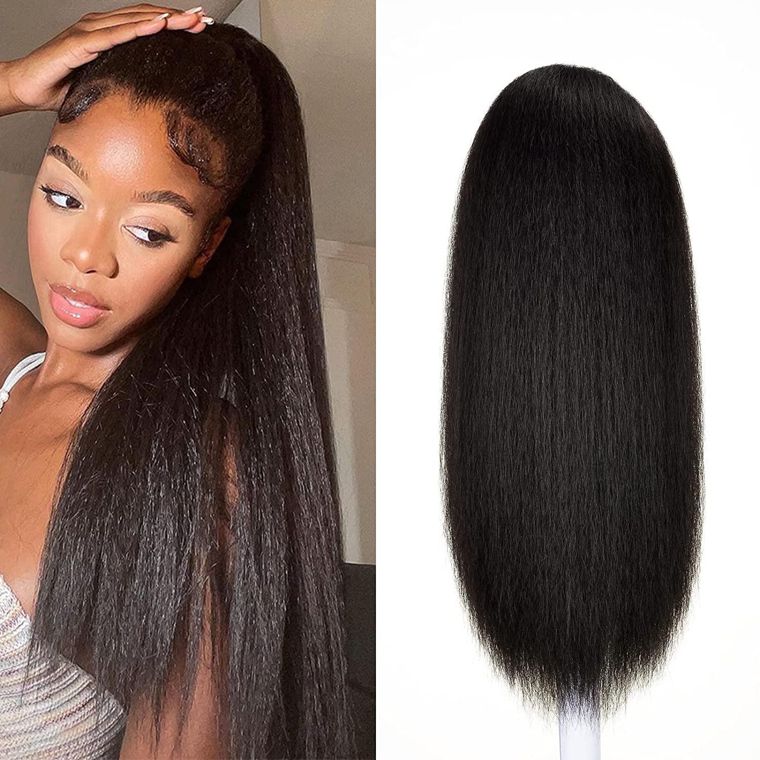 Aisaide Drawstring Yaki Straight Ponytail Extension for Black Women ...