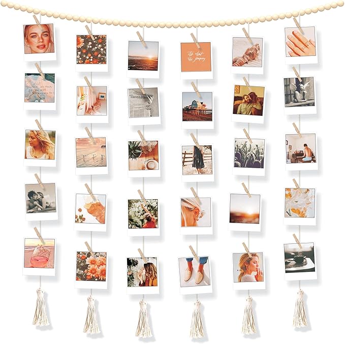 Amazon.com: BIZYAC Hanging Photo Display with Clips Wall Boho Decor ...