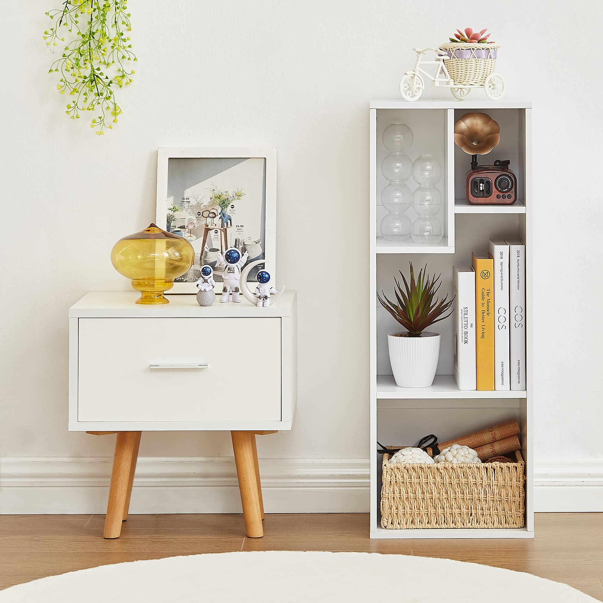 VECELO 3-Tier Small Bookcase, 4 Cube Bookshelf with Height Difference ...