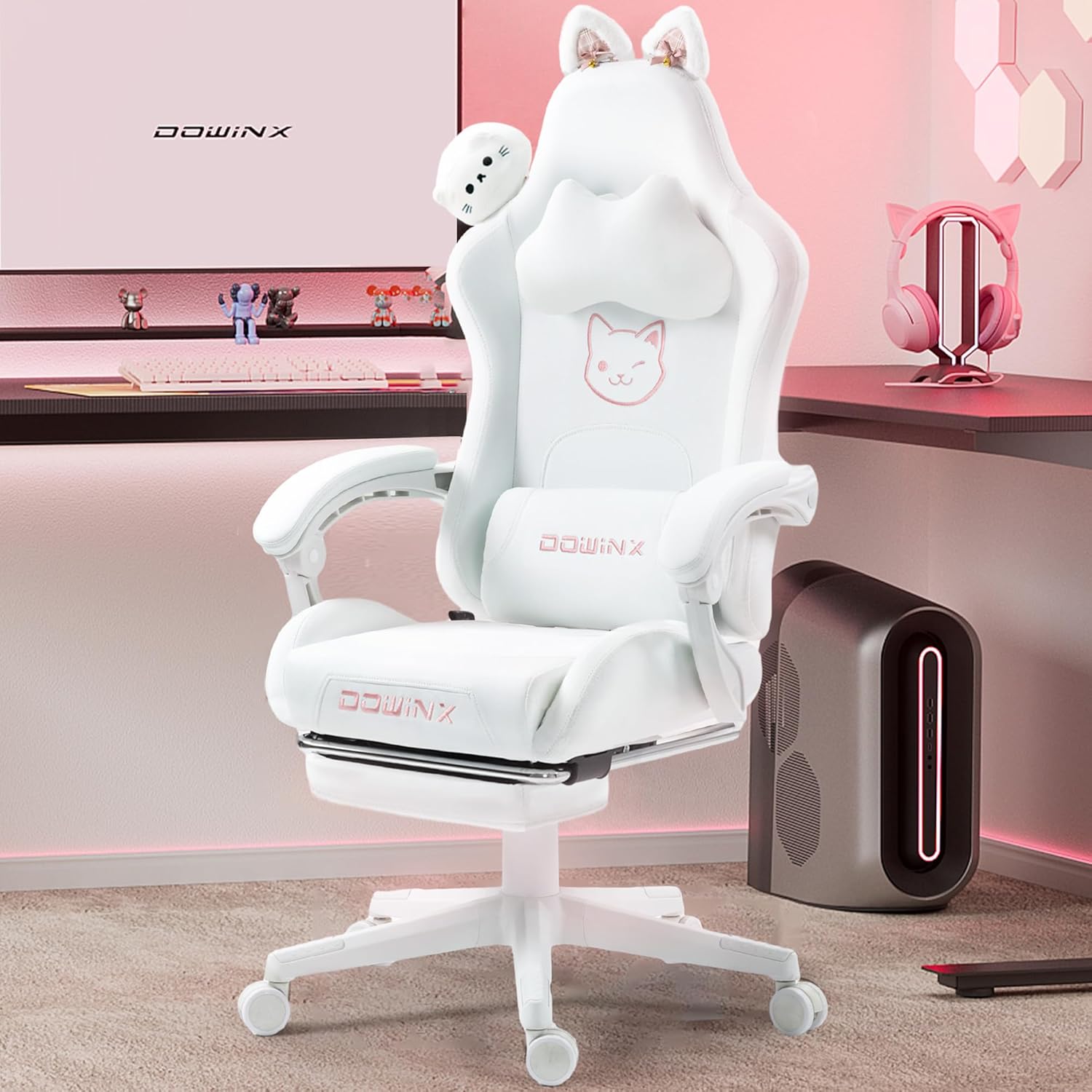 Amazon.com: Dowinx Gaming Chair Cute with Cat Ears and Massage Lumbar ...