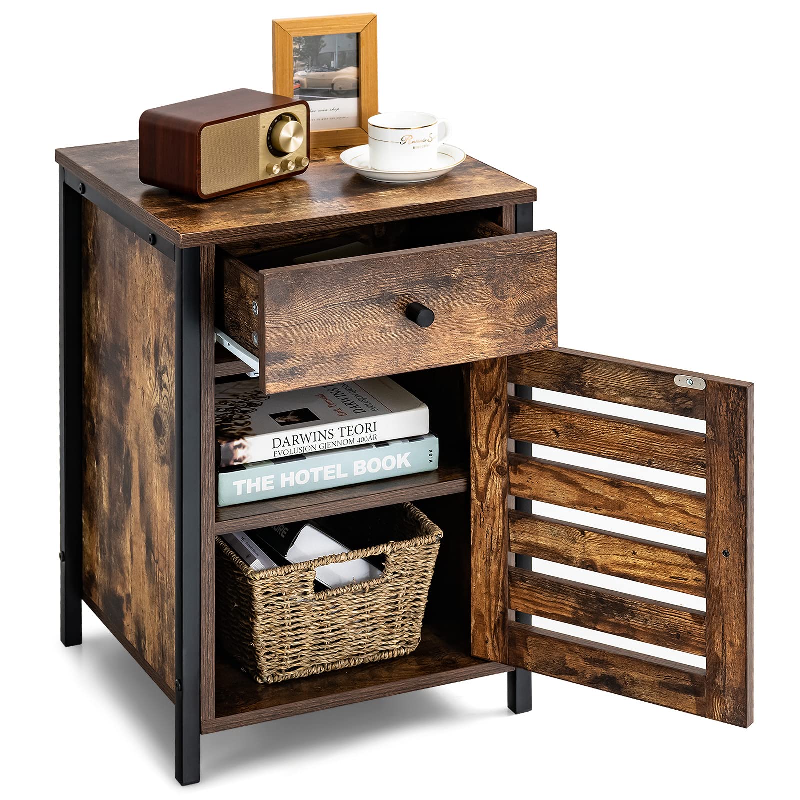 Buy CASART Industrial Sofa Side Table, Wooden Console End Table with ...