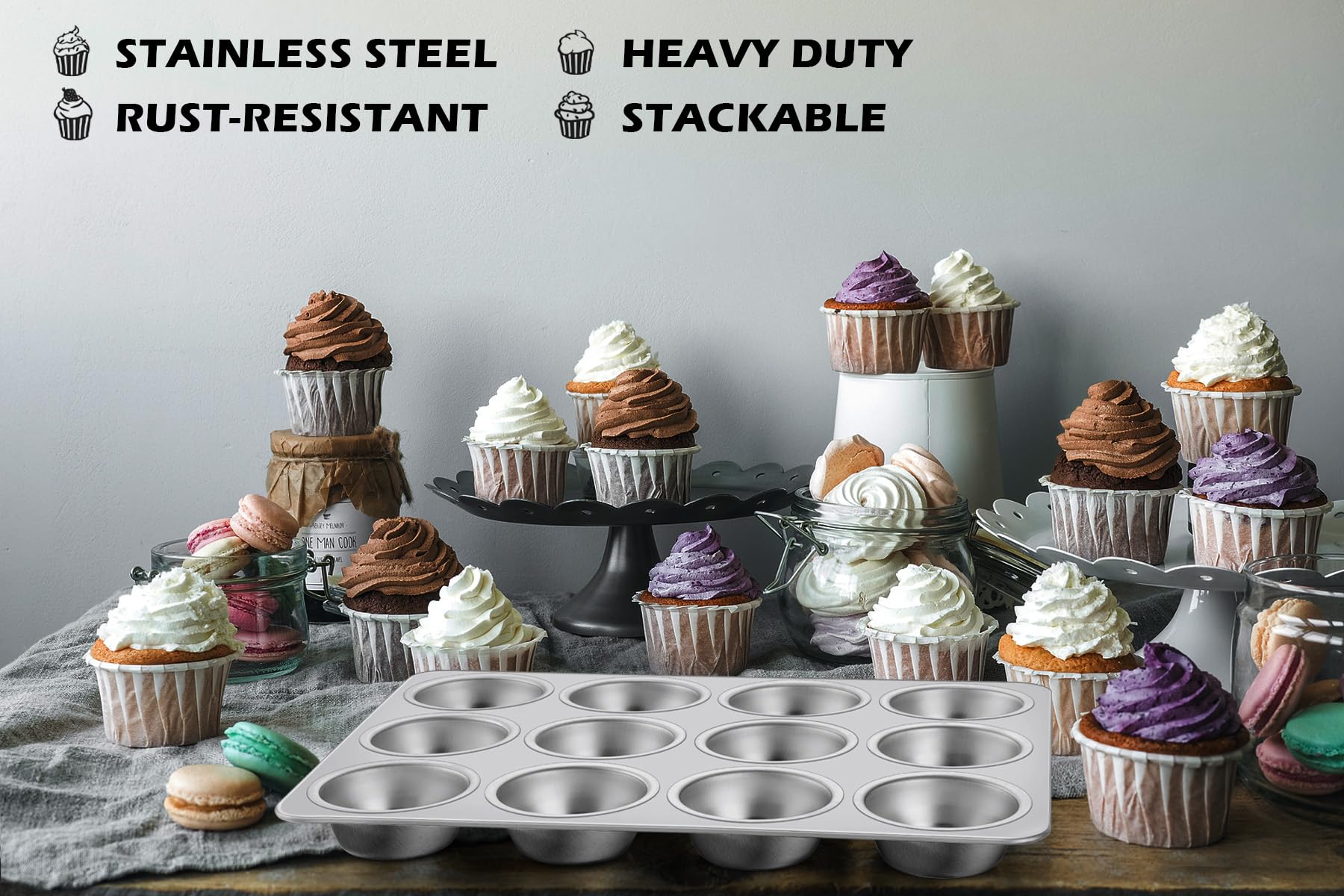Snapklik.com : 2 Pack 12-Cup Muffin Pans, Stainless Steel Non-Toxic ...