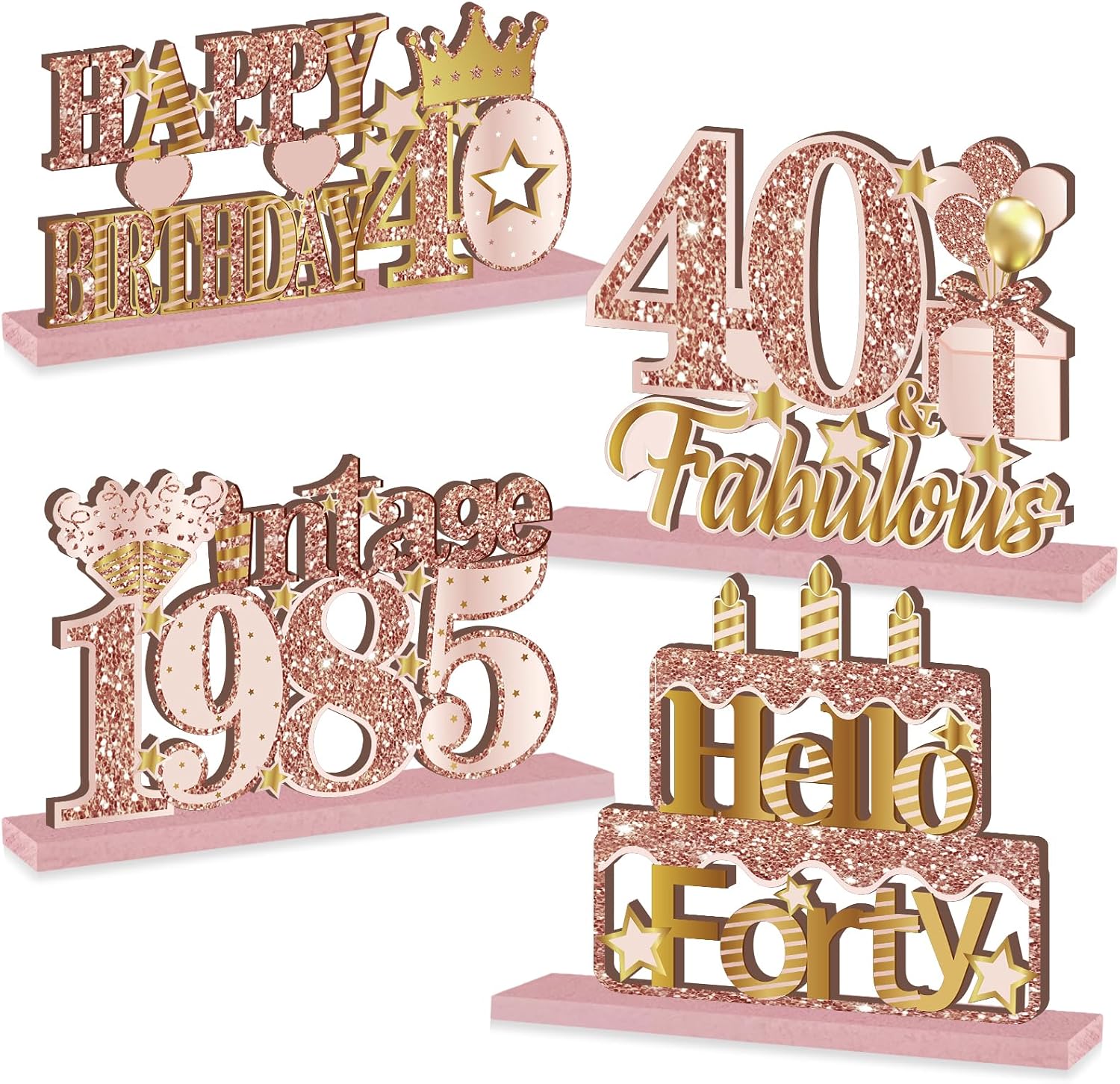 Amazon.com: Yatufom 4 Pieces 40th Birthday Decorations Wooden Vintage ...