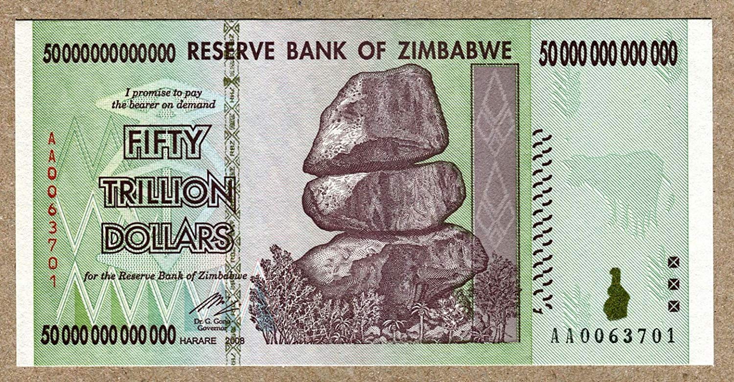 Buy RBZ CollectiblesZimbabwe 50 Trillion Dollar EXTREMELY LOW Serial ...