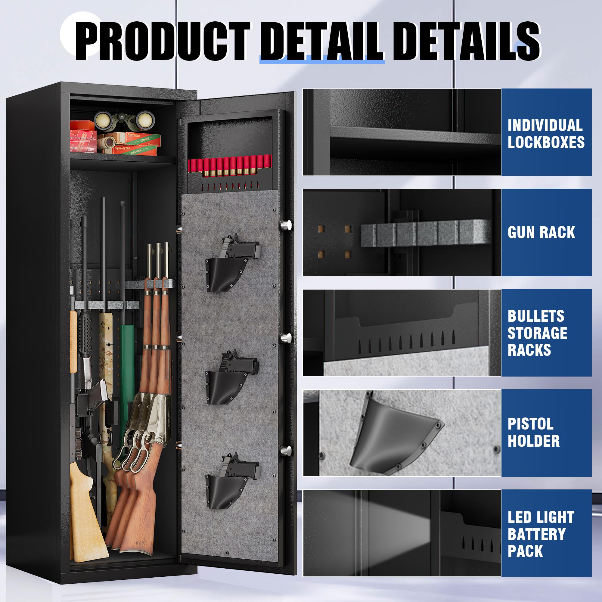 10-15Gun Safe,Home Quick Access Shotguns Pistol Rifle Gun Cabinet,with ...