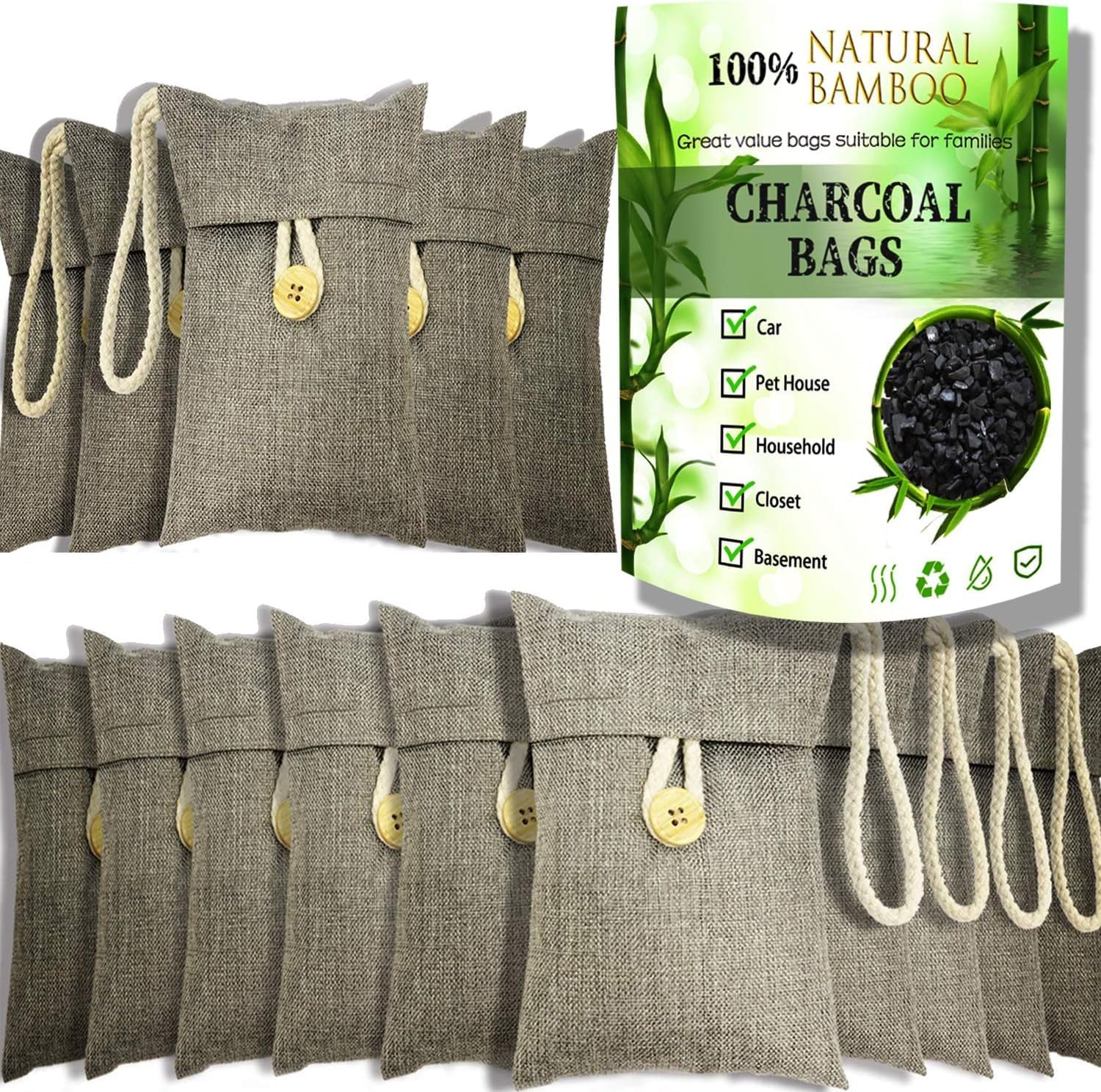 Amazon.com: Activated Charcoal Odor Absorber 10x3.5oz w Hooks. Nature ...