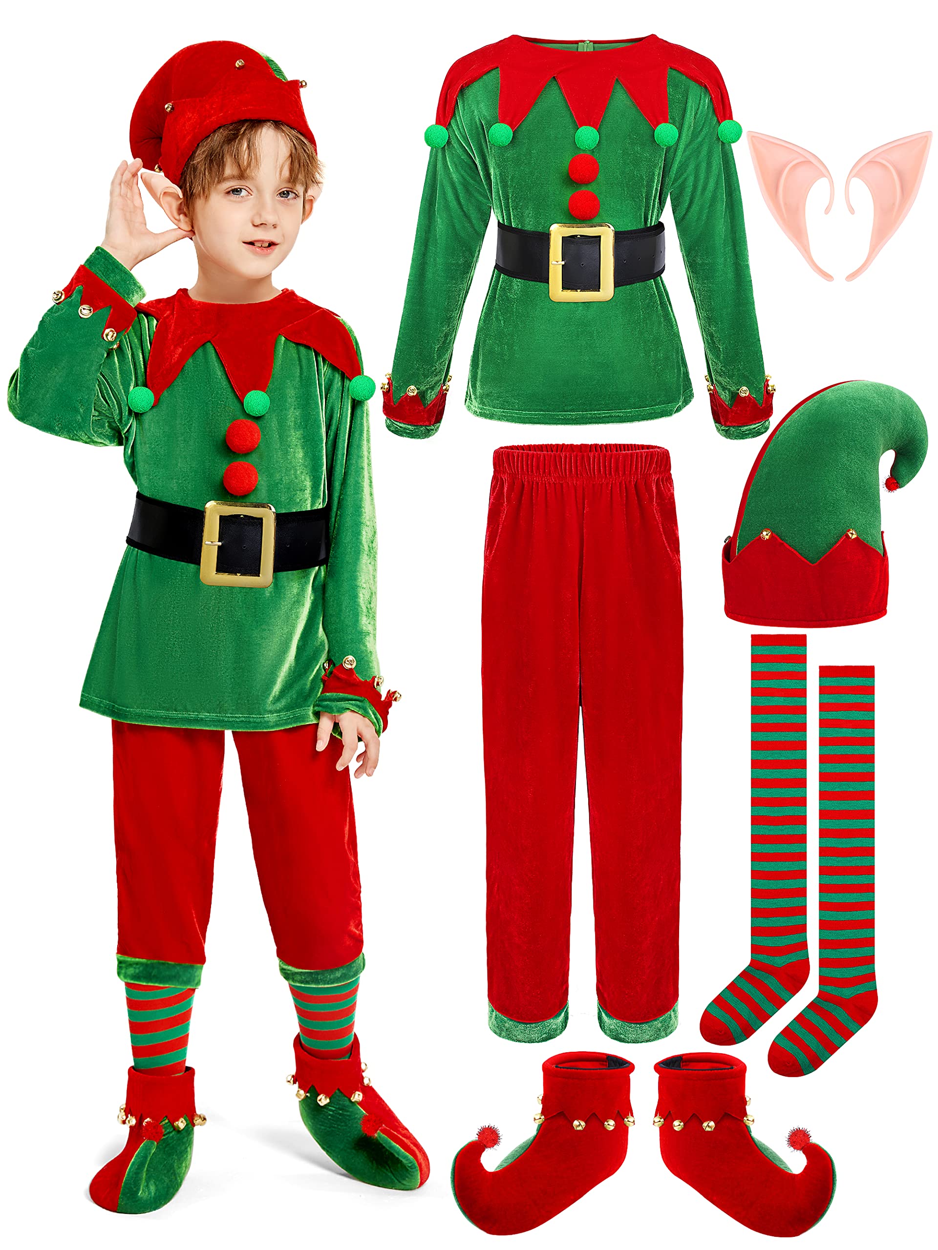 Amazon.com: SOMSOC 7 Pack Kids Christmas Elf Costume Set Boys Velvet ...