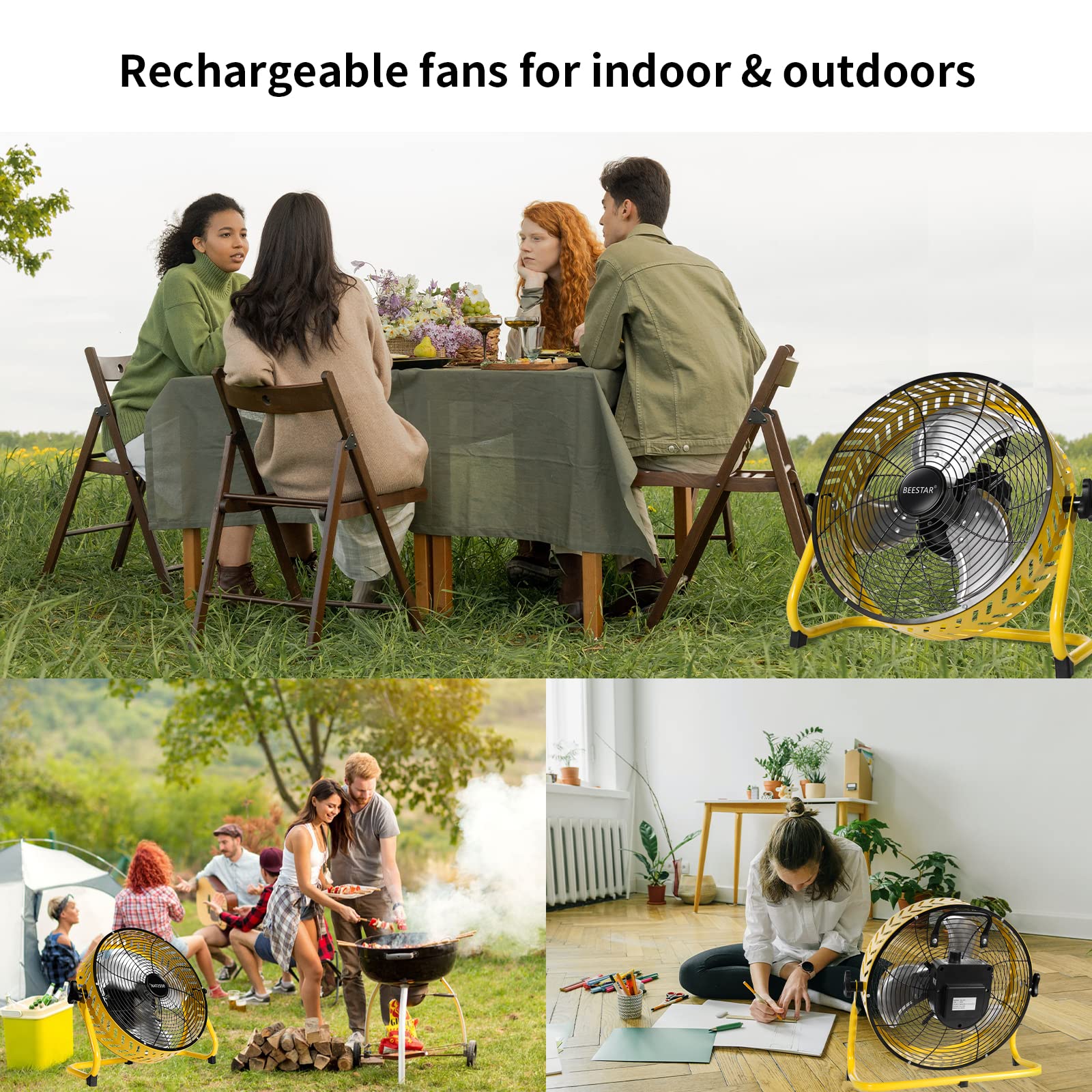 BEESTAR Battery Operated Fan, 12 Inch Rechargeable Fan Portable,High ...