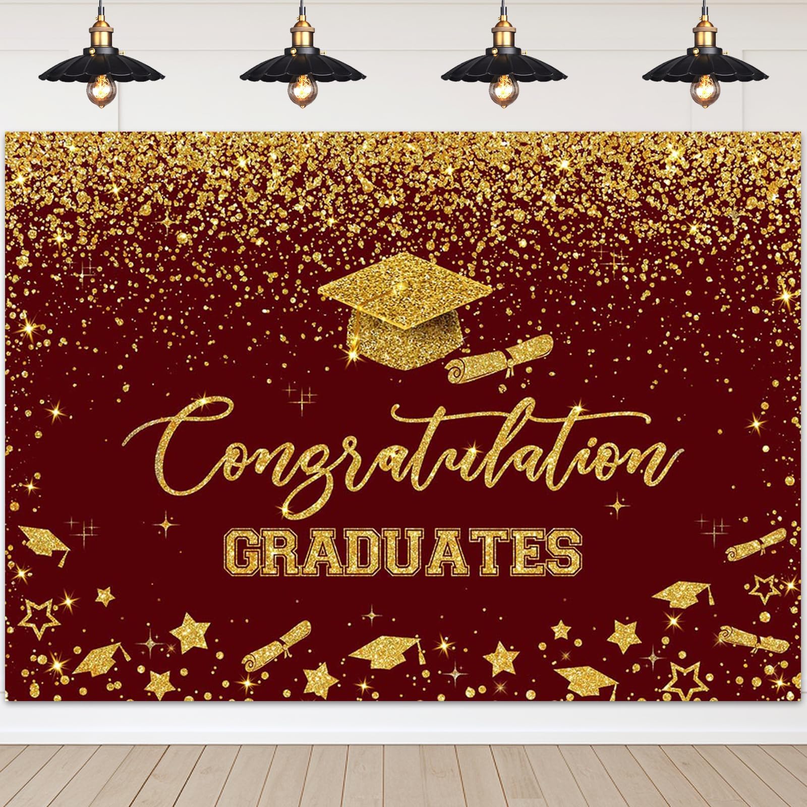 Amazon.com : Avezano 7x5 Graduation Backdrop Maroon Red Glitter Class ...