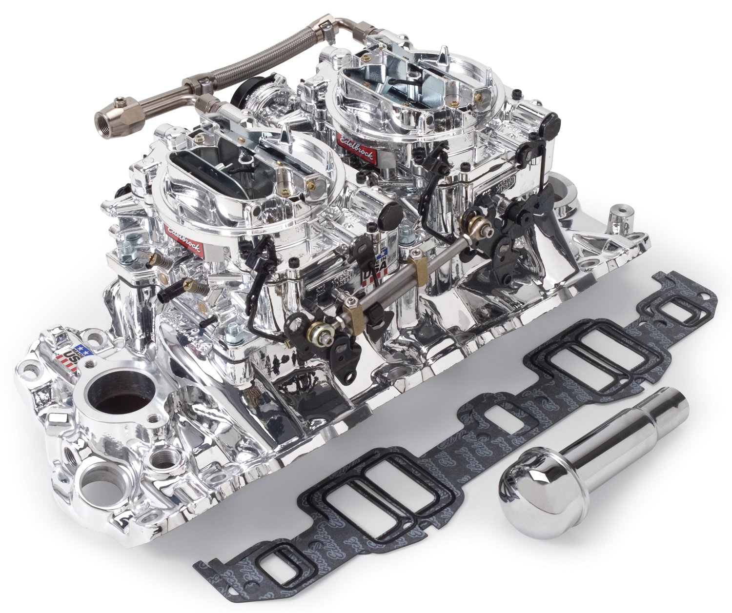 Edelbrock 20694 Rpm Air Gap Dual Quad Intake Manifold Carburetor ...