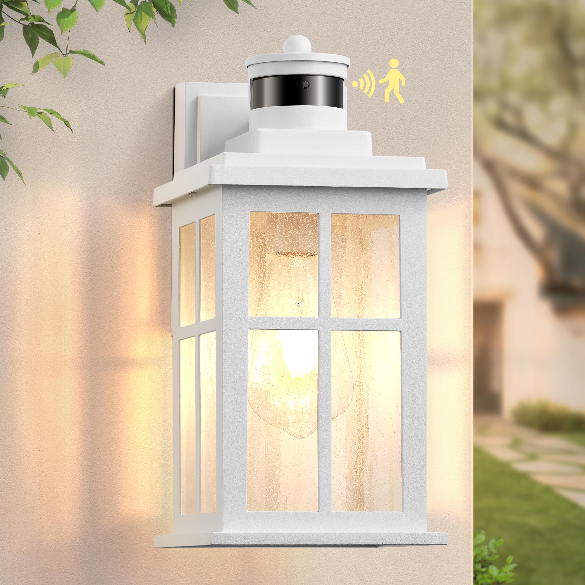 Motion Sensor Lights Outdoor White Lantern Traditional 4 Sided Garden