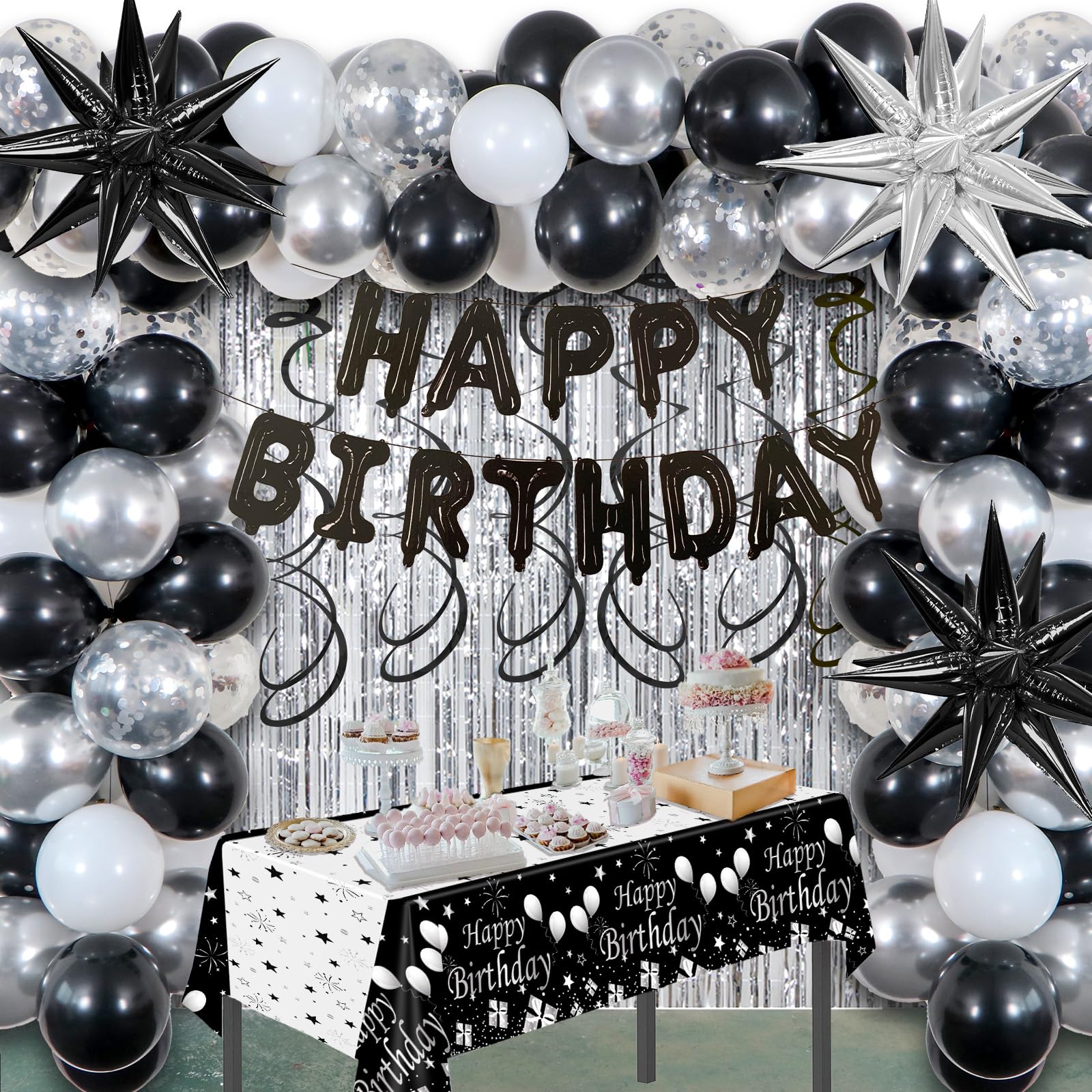 Amazon.com: Black Silver Birthday Party Decorations for Men Women ...