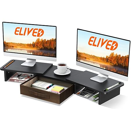 Amazon.com: TEAMIX Dual Monitor Stand Riser with Drawer - Length and ...