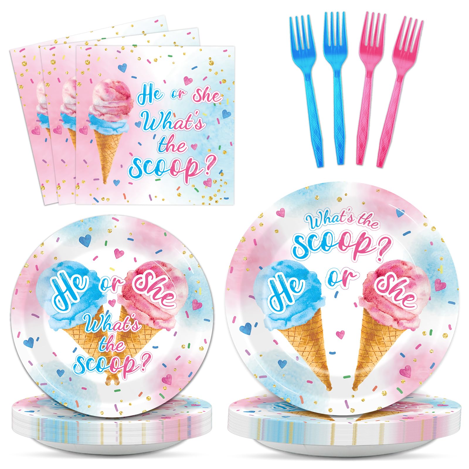 Amazon.com: 96PCS Ice Cream Gender Reveal Party Tableware What's the ...