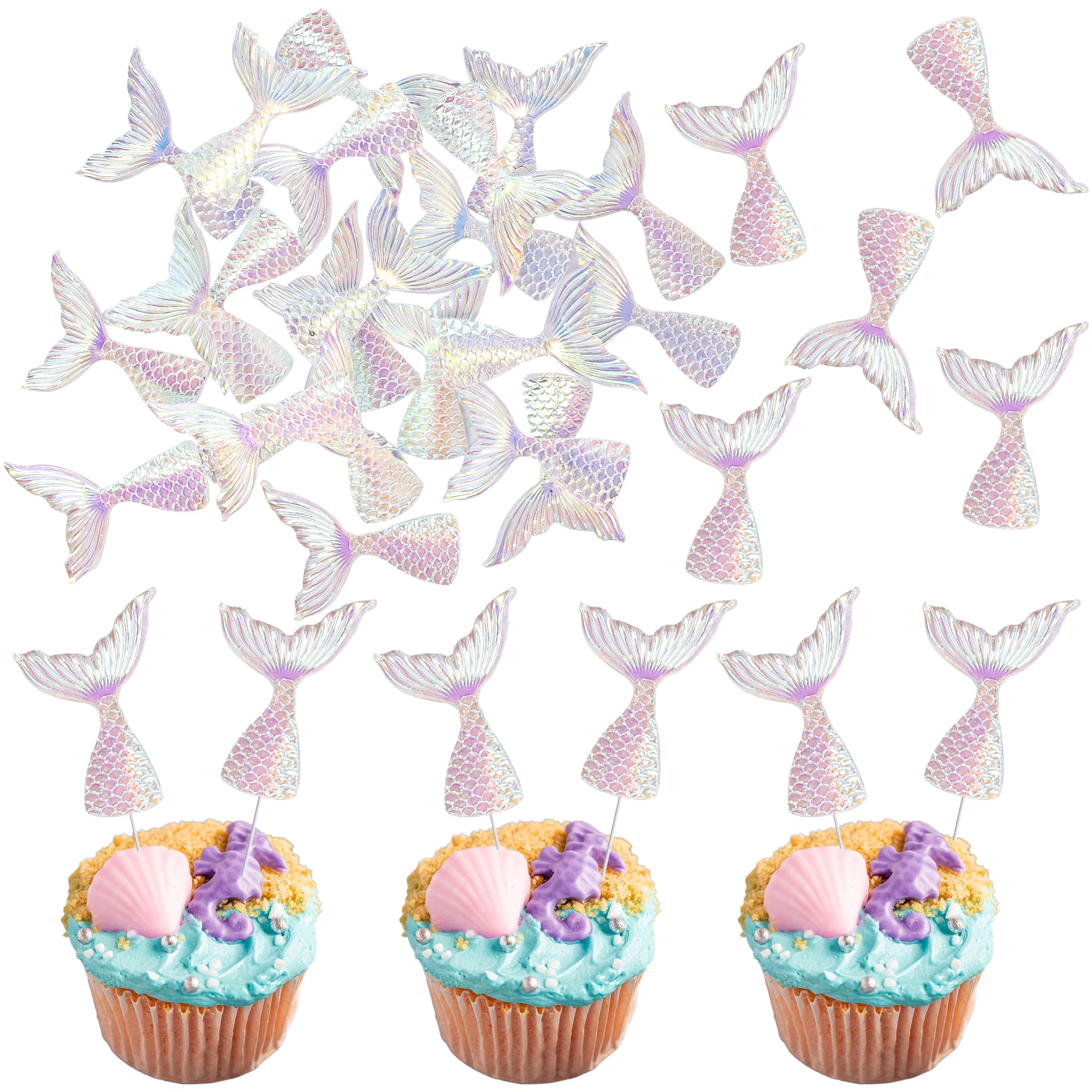 Amazon.com: Ephlyn 24Pcs Mermaid Tail Cake Cupcake Toppers Acrylic ...