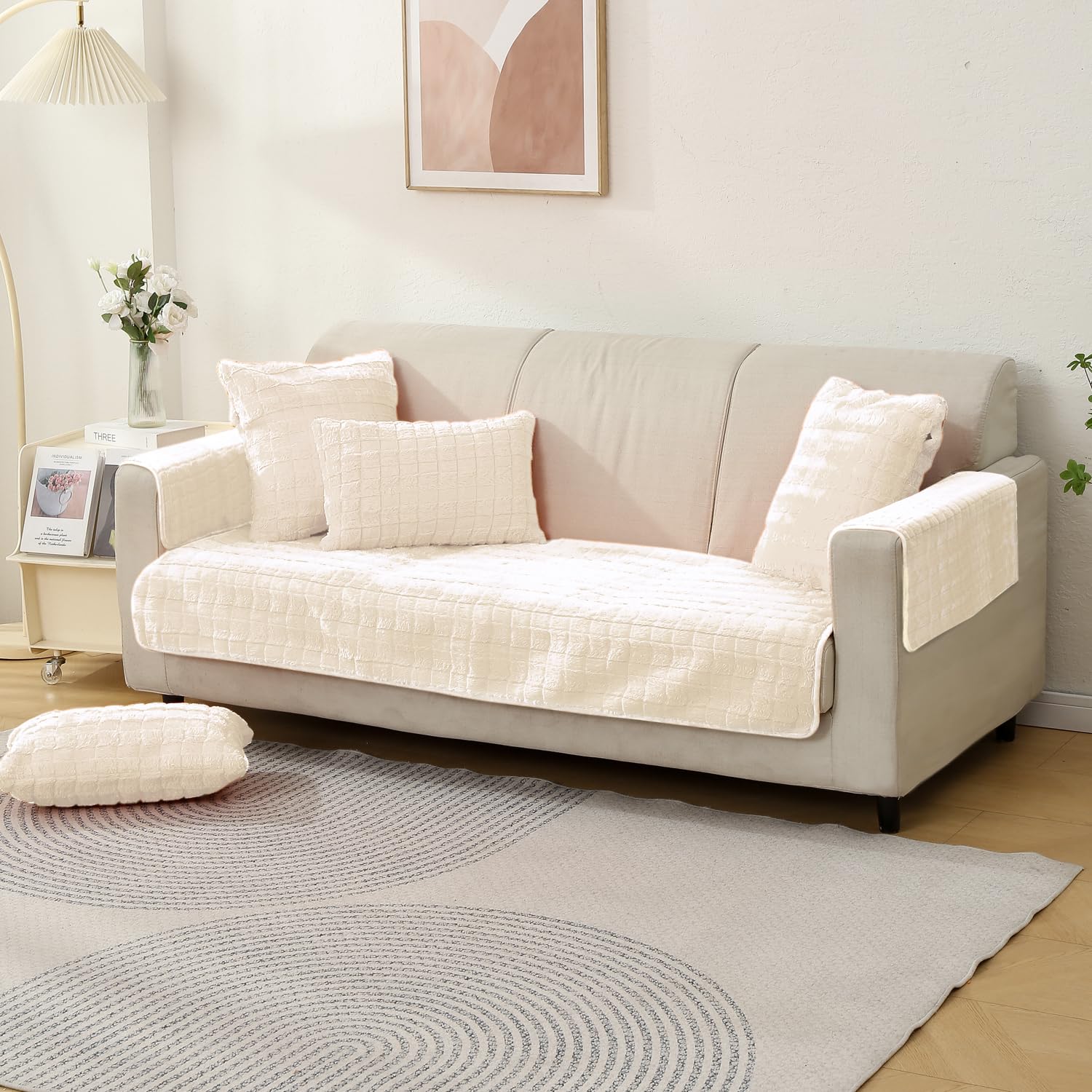 HOKIPO Luxury Plush Anti Slip Sofa Seat Mat for 2 Seater with 2 Arm ...