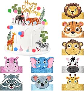 Amazon.com: Hooqict 34Pcs Safari Animal Cake Toppers with Mini Birthday ...