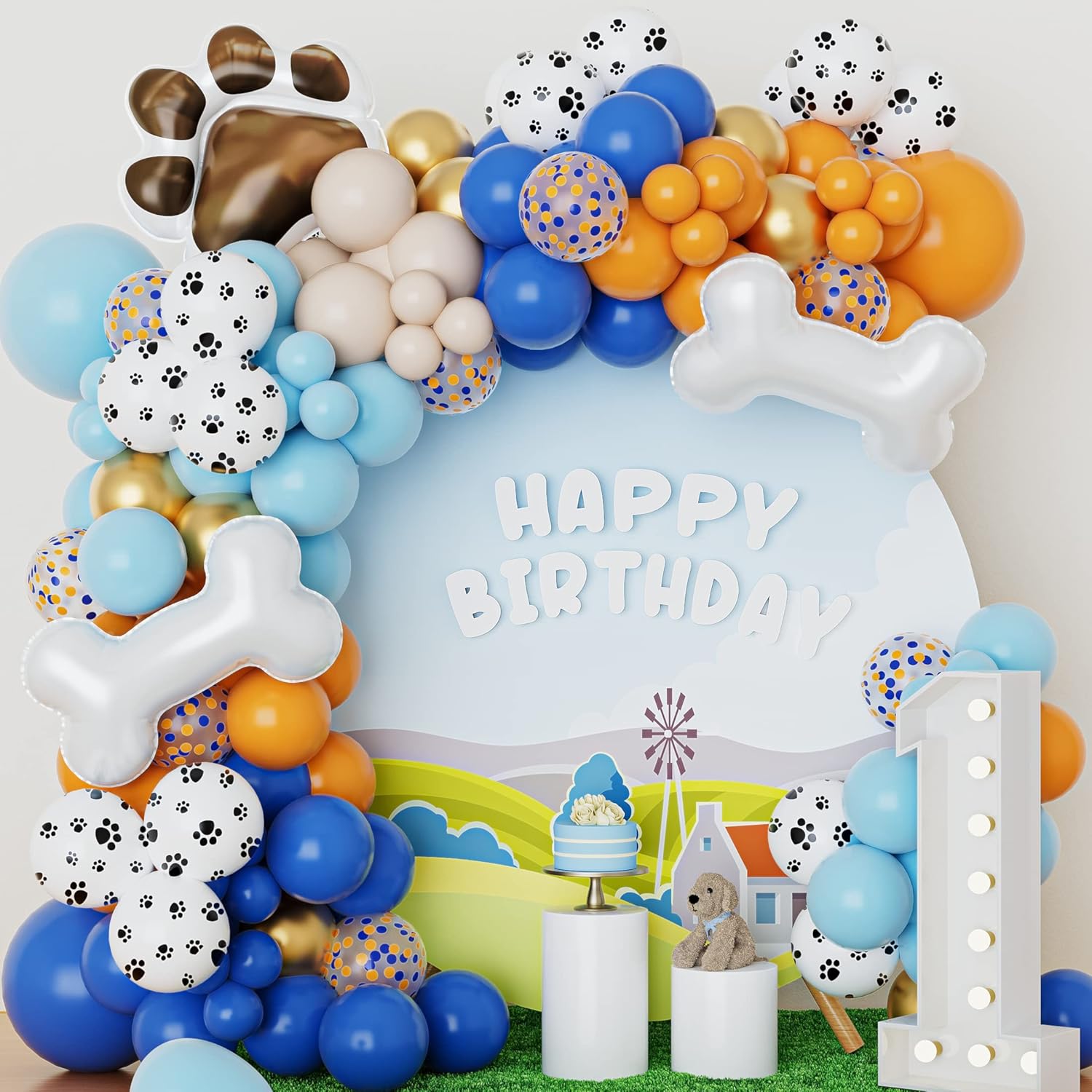 Amazon.com: Paw Balloons Garland Arch Kit with 148PCS Blue Oragne Blush Dog Paw Latex Balloon ...