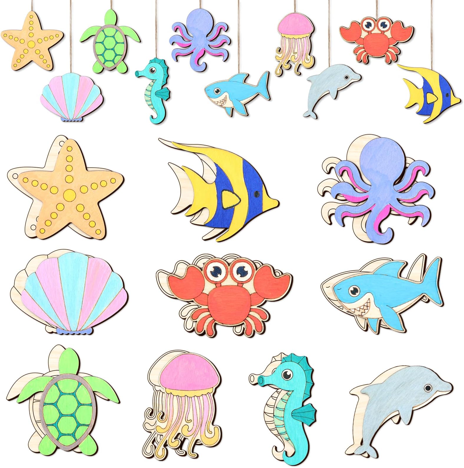 Amazon.com: 50Pcs Unfinished Wood Ocean Animal Cutouts, Wooden Sea ...