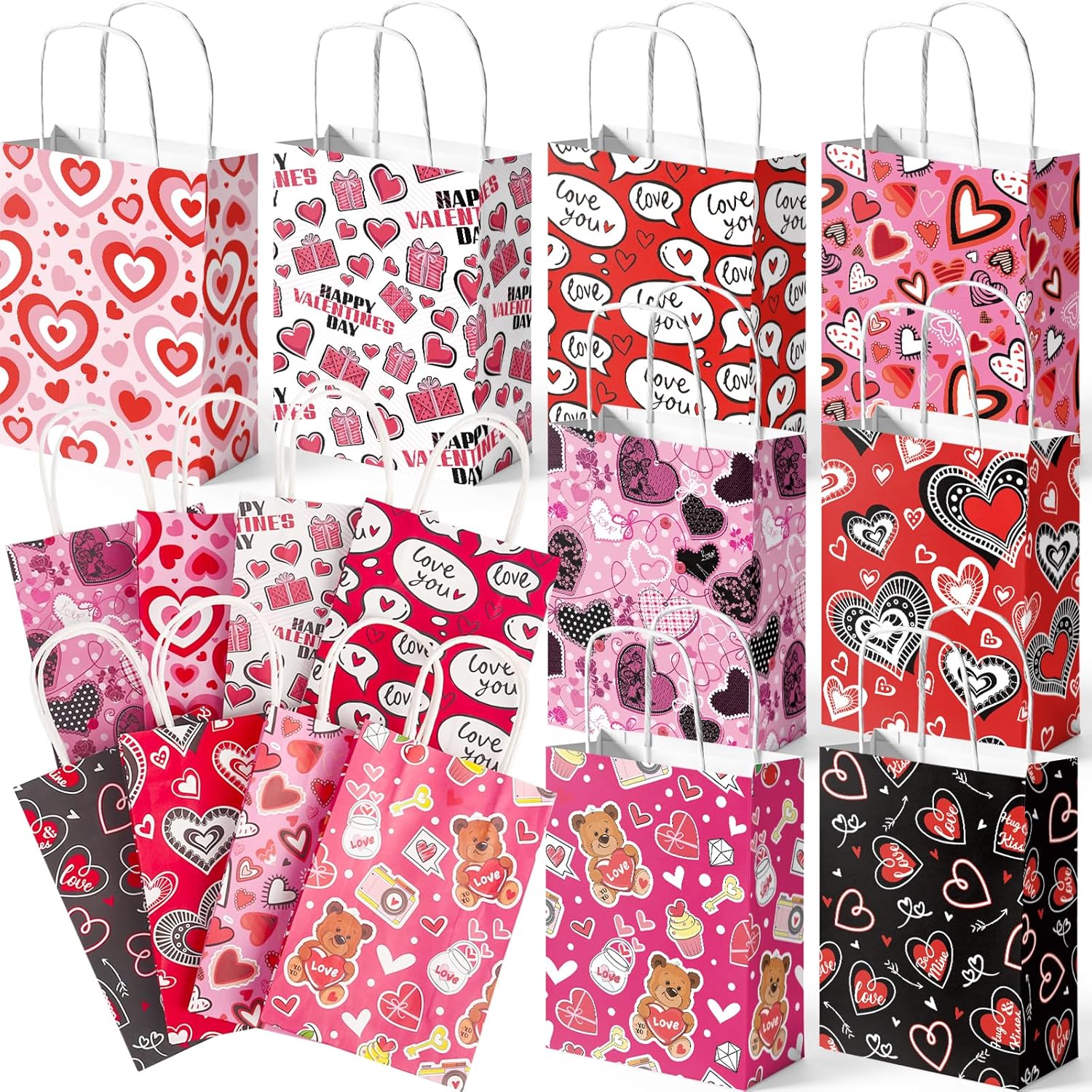 Amazon.com: TOXOY 32PCS Valentines Day Gift Bags, Kraft Paper Bags ...