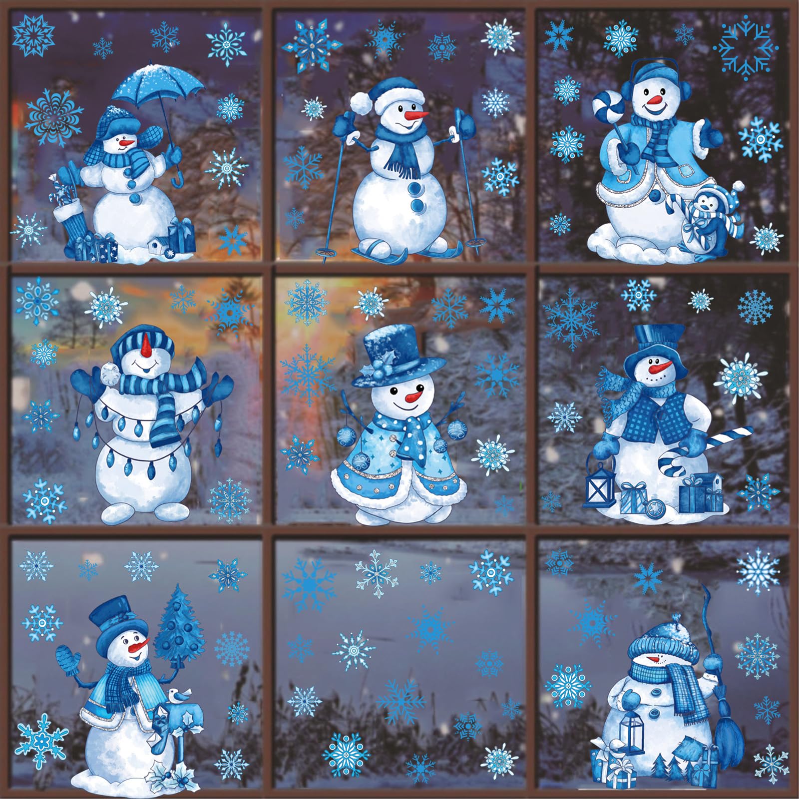 Amazon.com: Snowflake Window Clings Snowman Window Decals Christmas ...